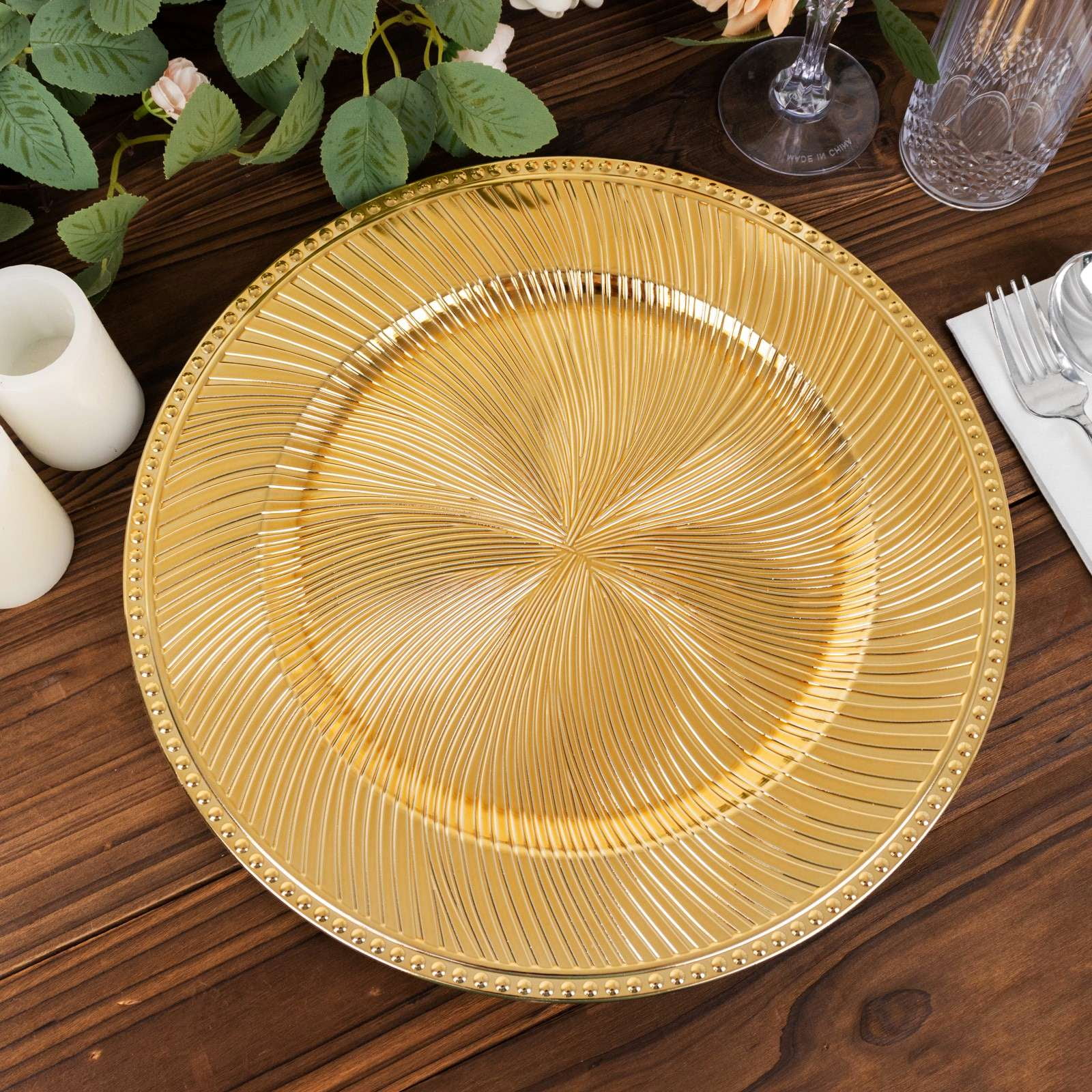 Efavormart 6 Pack Metallic Gold Swirl Pattern Acrylic Charger Plates ...