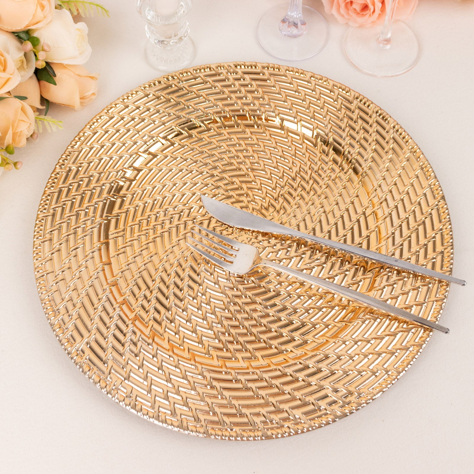 Efavormart 6 Pack Metallic Gold Swirl Rattan Acrylic Charger Plates, 13 ...