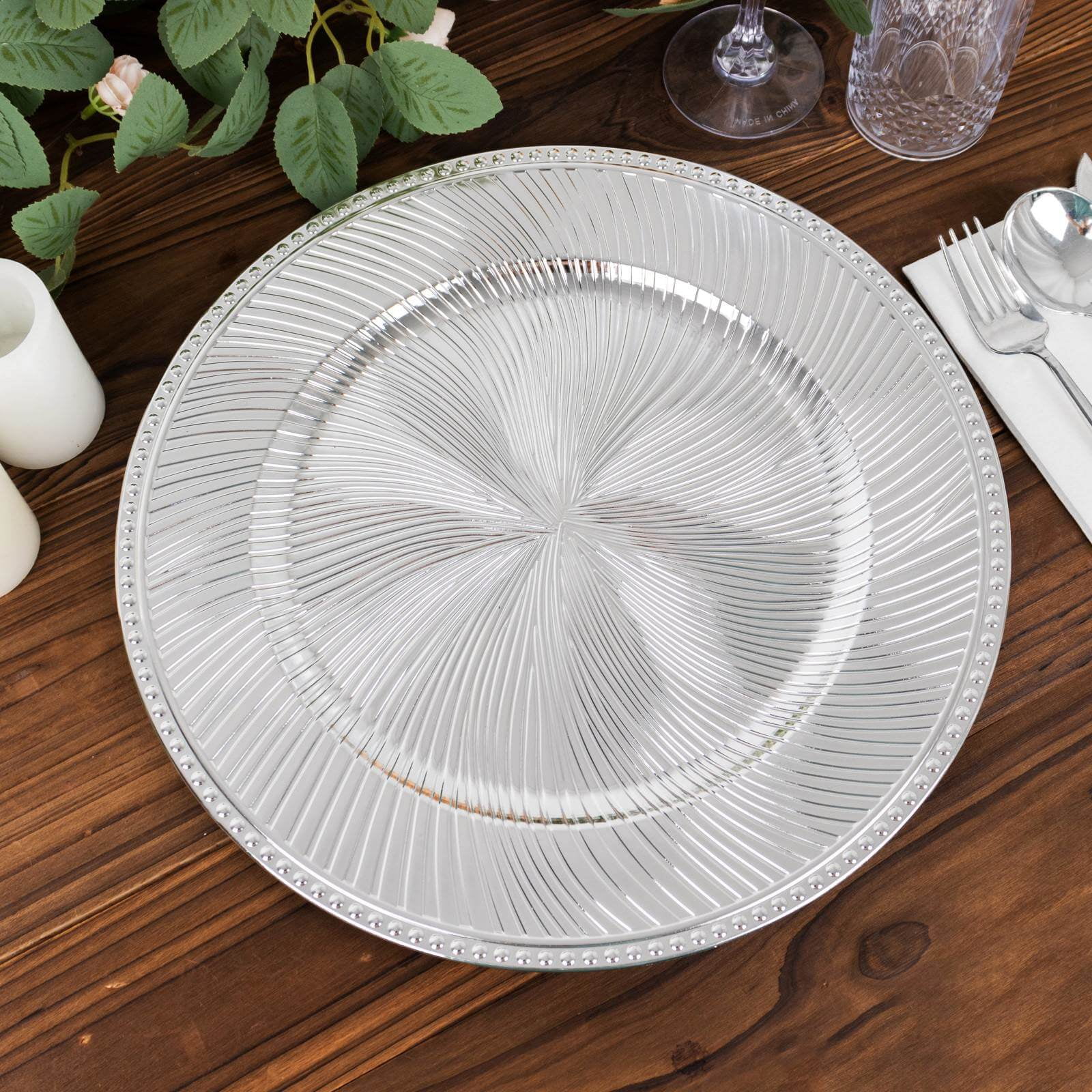 Efavormart 6 Pack Metallic Silver Swirl Pattern Acrylic Charger Plates ...