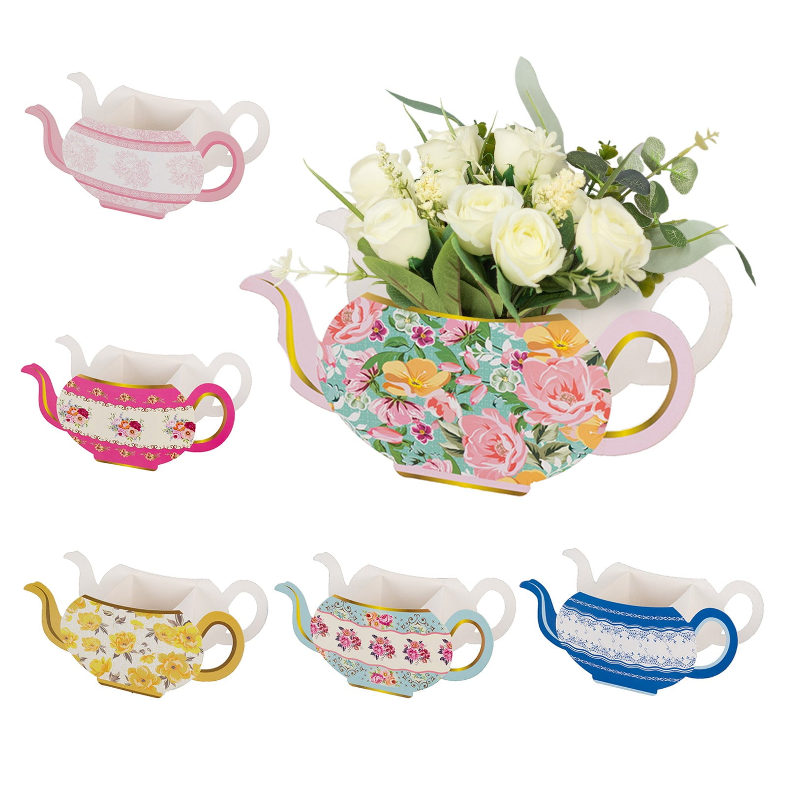 Efavormart 6 Pack Mixed Paper Teapot Favor Boxes with Vintage Floral ...