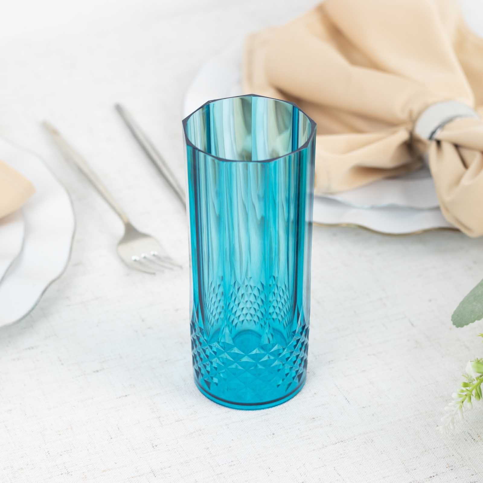 Efavormart 6 Pack Ocean Blue Crystal Cut Reusable Plastic Highball ...