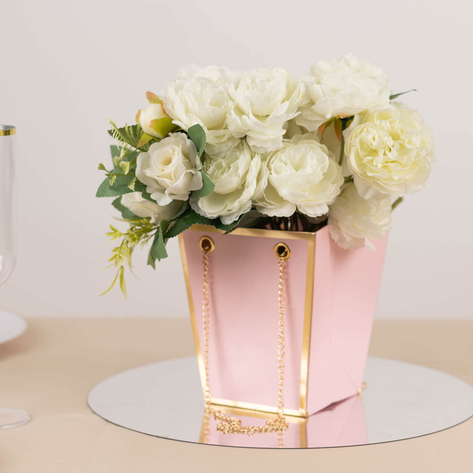 Efavormart 6 Pack Pink Gold Edge Paper Flower Gift Bags With Metal ...