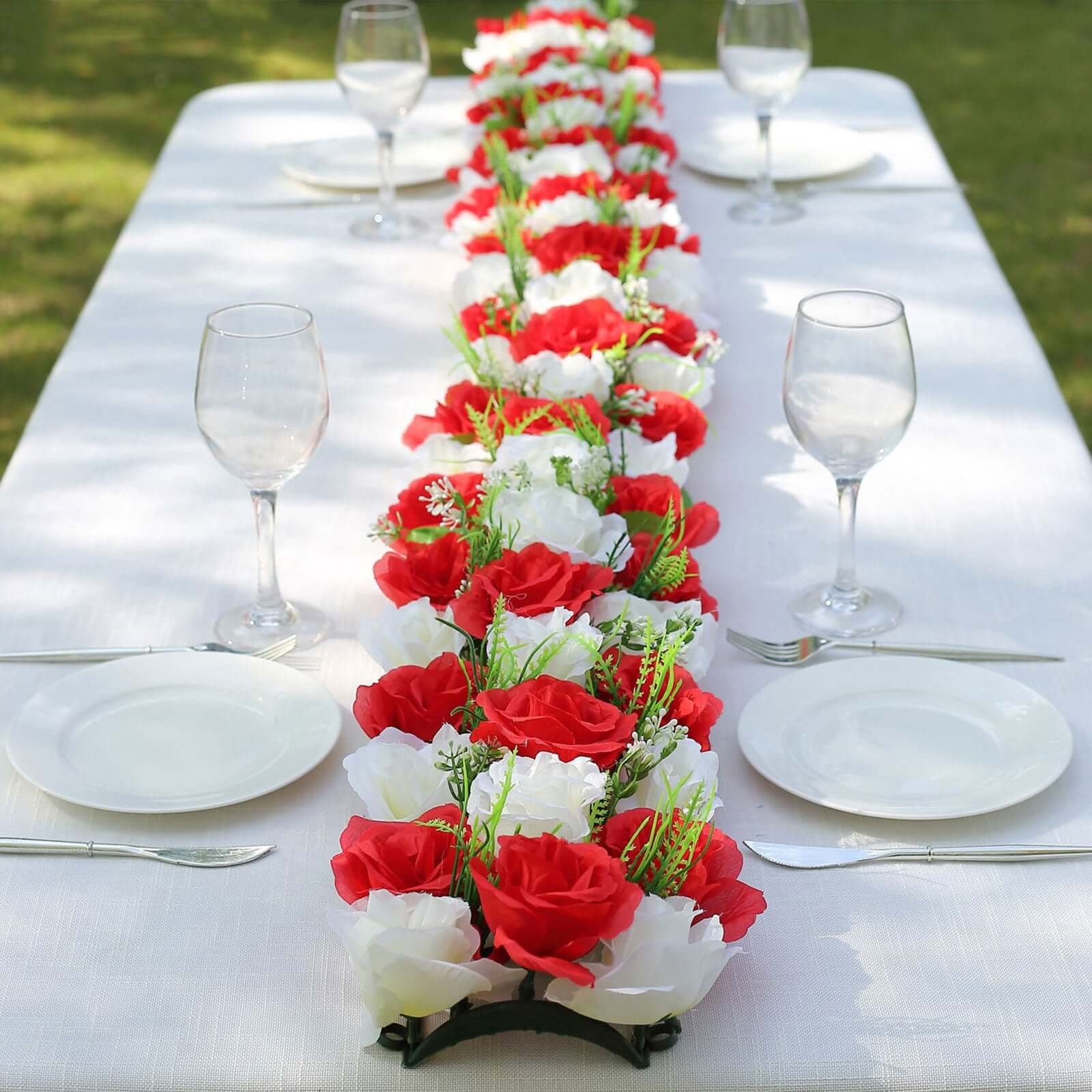 Efavormart 6 Pack Red Ivory Silk Rose Flower Panel Table Runner ...