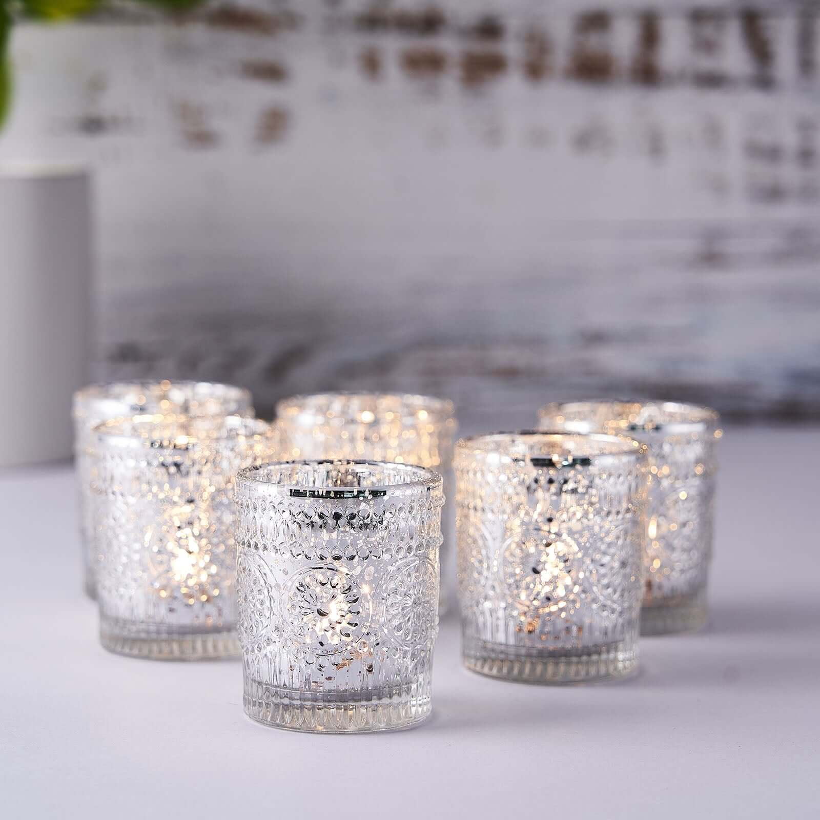 Efavormart 6 Pack Silver Mercury Glass Candle Holders, Votive Tealight ...