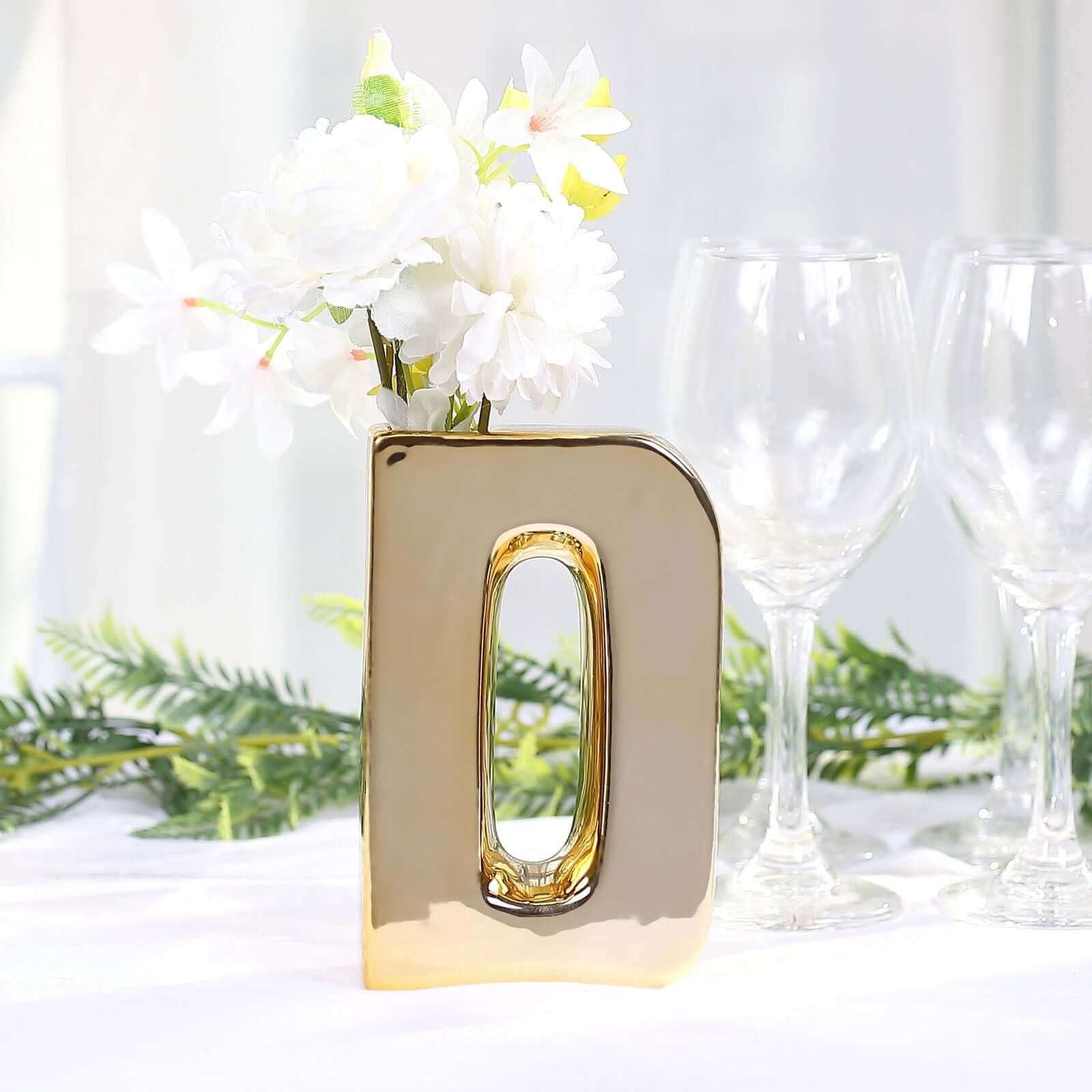 Efavormart 6" Shiny Gold Plated Ceramic Letter "D" Sculpture Flower ...