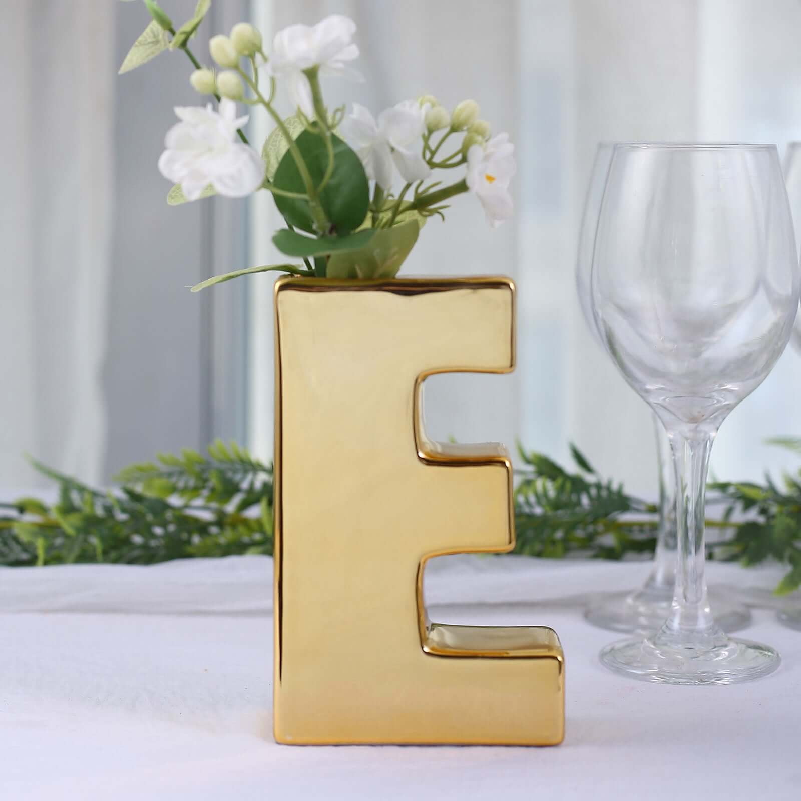 Efavormart 6" Shiny Gold Plated Ceramic Letter "E" Sculpture Flower ...