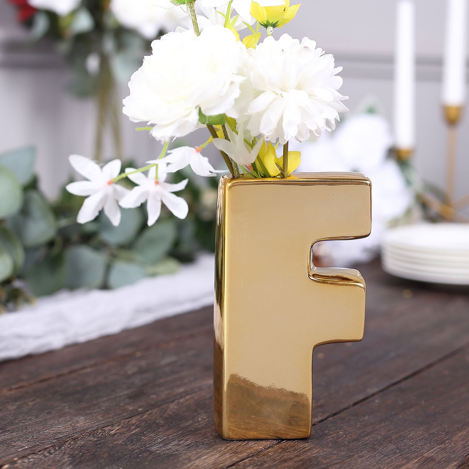 Efavormart 6" Shiny Gold Plated Ceramic Letter "F" Sculpture Flower ...