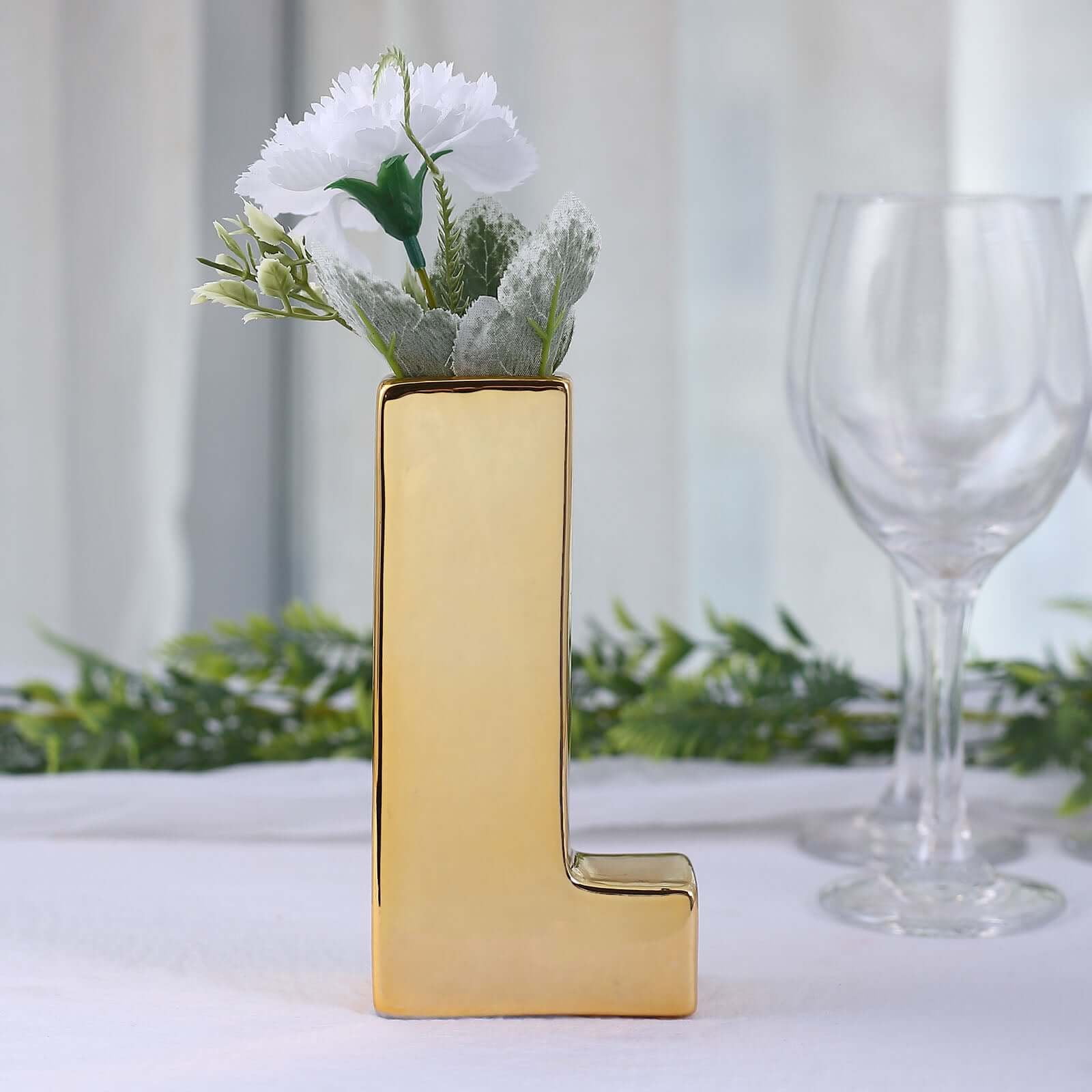 Efavormart 6" Shiny Gold Plated Ceramic Letter "L" Sculpture Flower ...