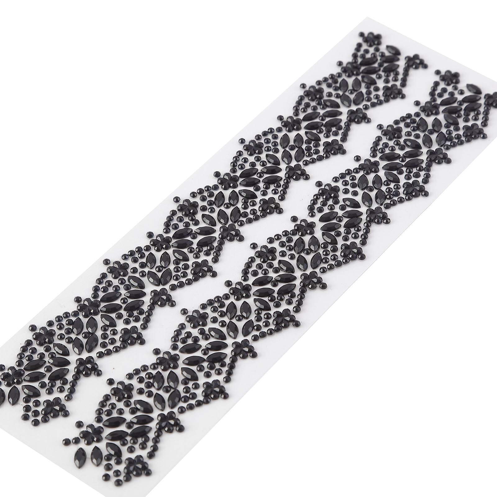 Efavormart 6 Strips BLACK Stick on Rhinestone Gems Floral Trim Self ...