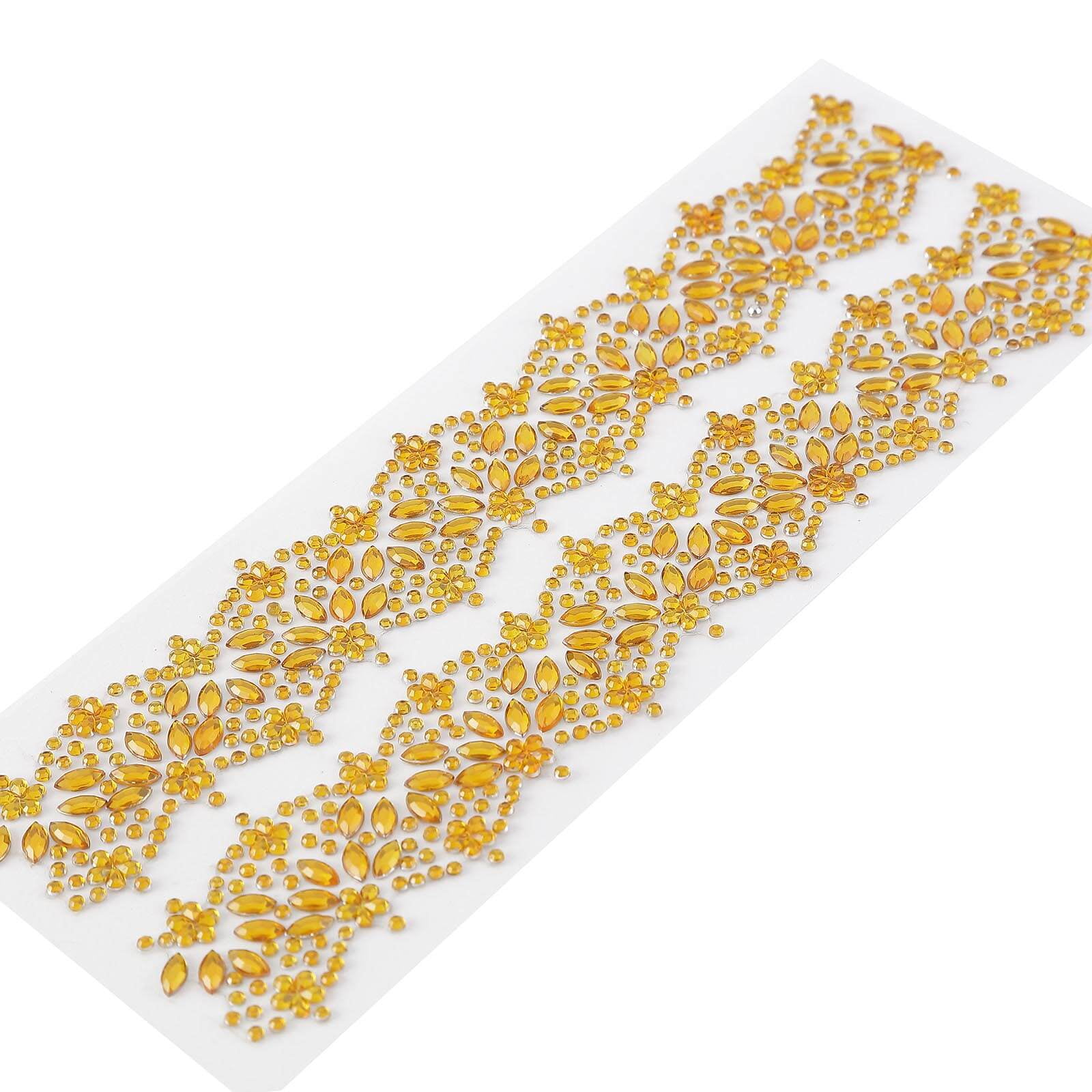 Efavormart 6 Strips GOLD Stick on Rhinestone Gems Floral Trim Self ...