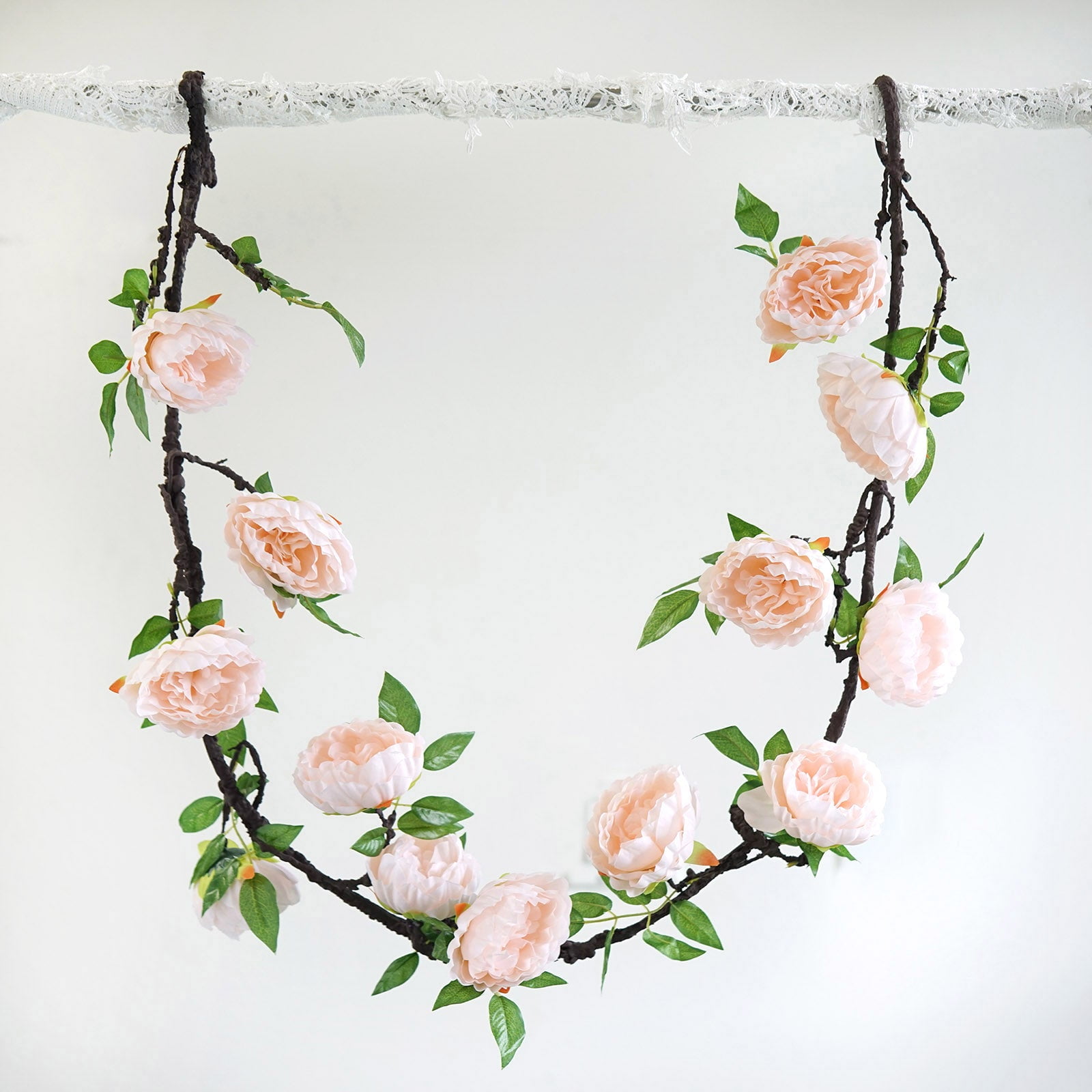 Efavormart 6 ft Blush Silk Peony Garland with Bendable Wire Vines ...