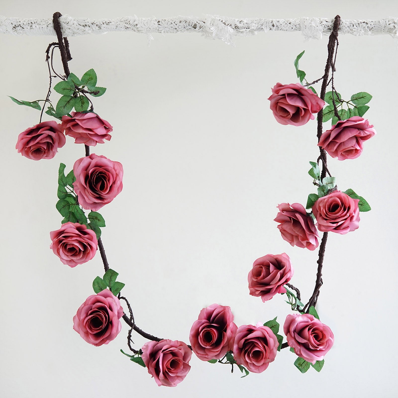 Efavormart 6 ft Mauve Silk Rose Garland with Bendable Wire Vines ...