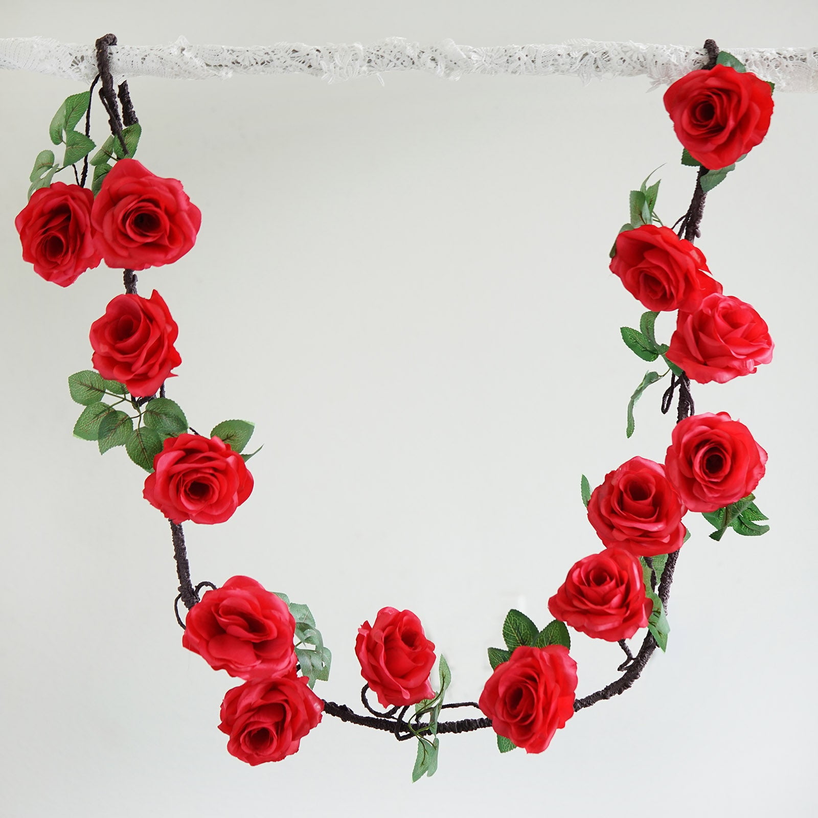 Efavormart 6 ft Red Silk Rose Garland with Bendable Wire Vines ...