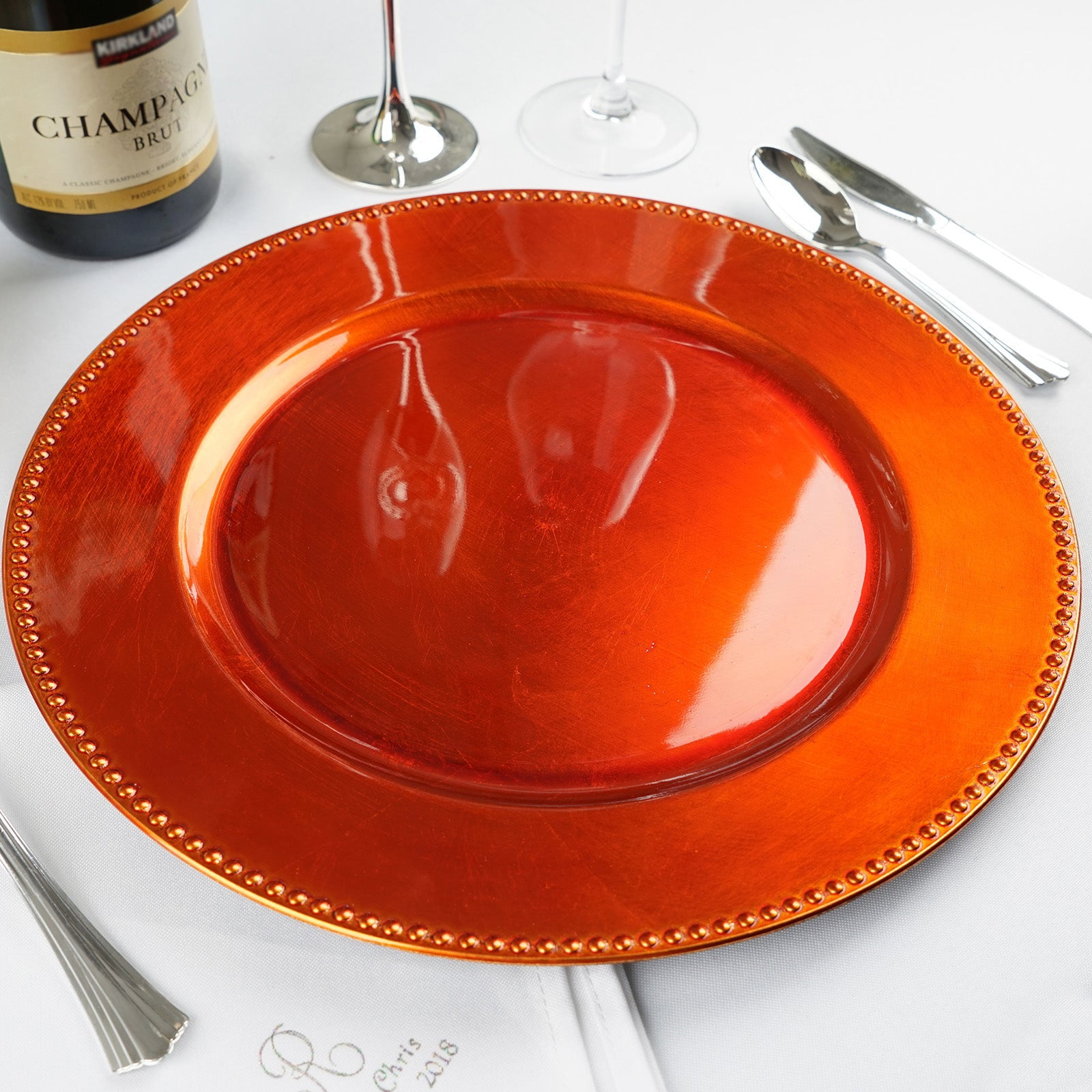 Efavormart 6 pcs 13" Orange Beaded Round Charger Plates for Tabletop ...
