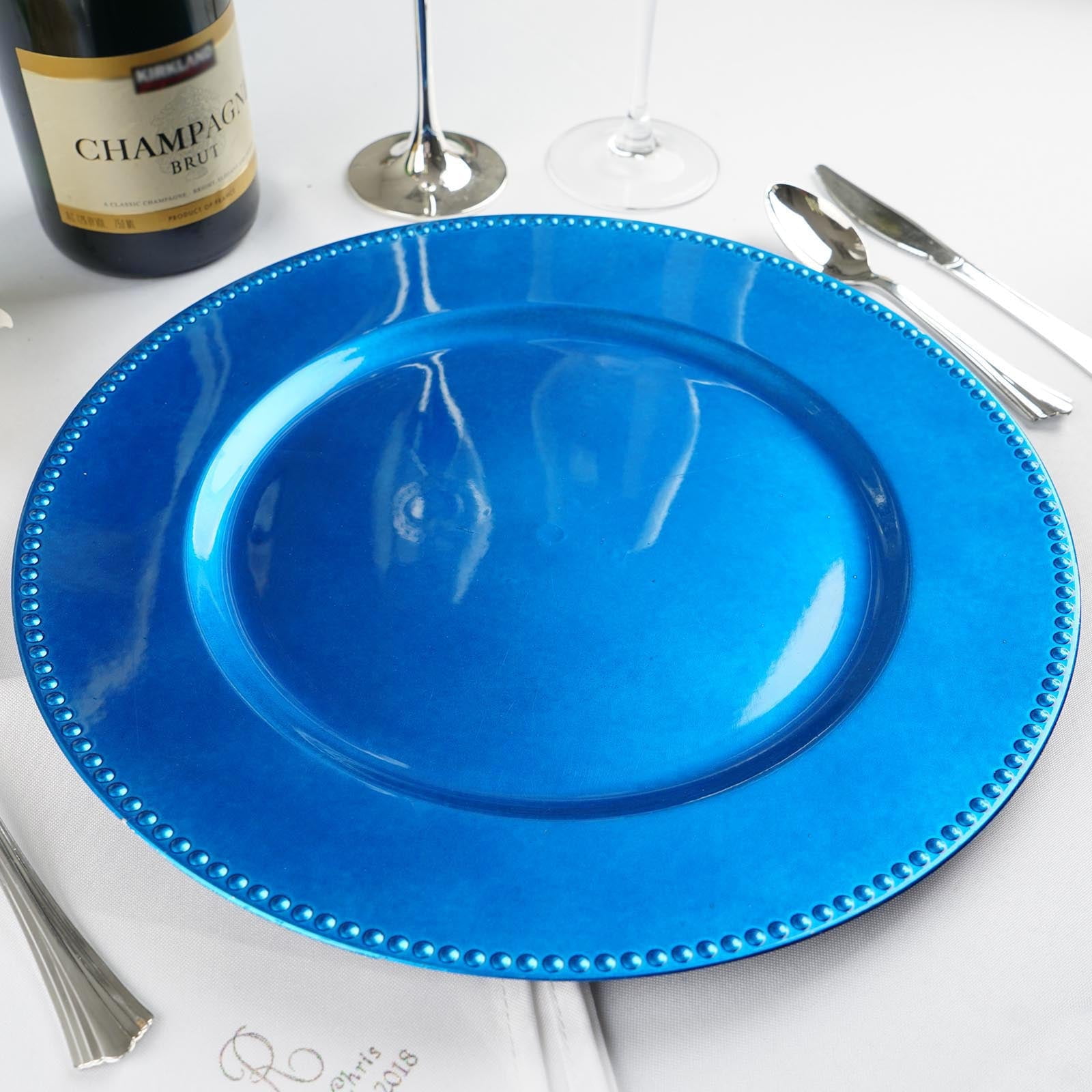 Efavormart 6 pcs 13" Royal Blue Beaded Round Charger Plates for ...