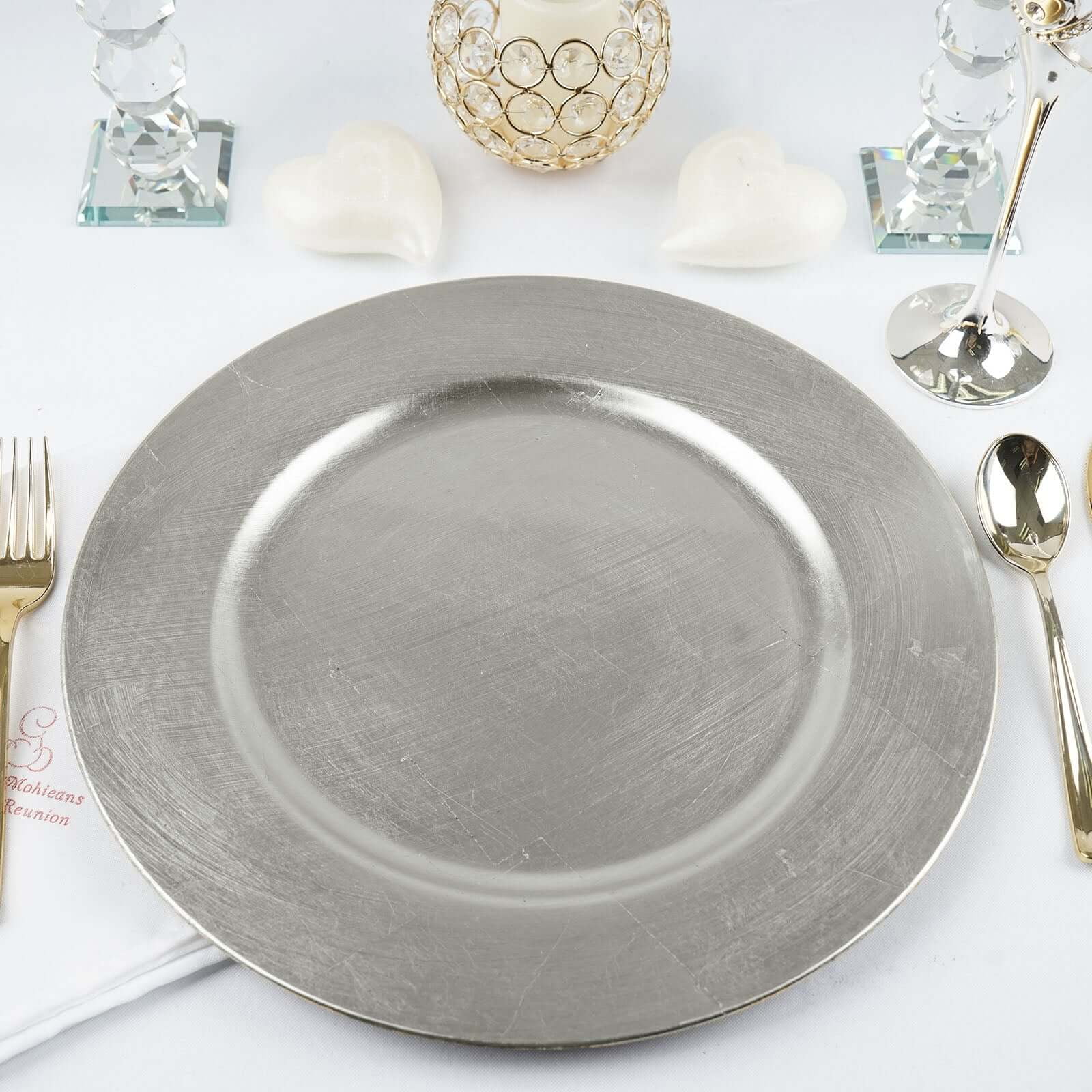 Efavormart 6 pcs 13" Silver Round Charger Plates for Tabletop Decor ...