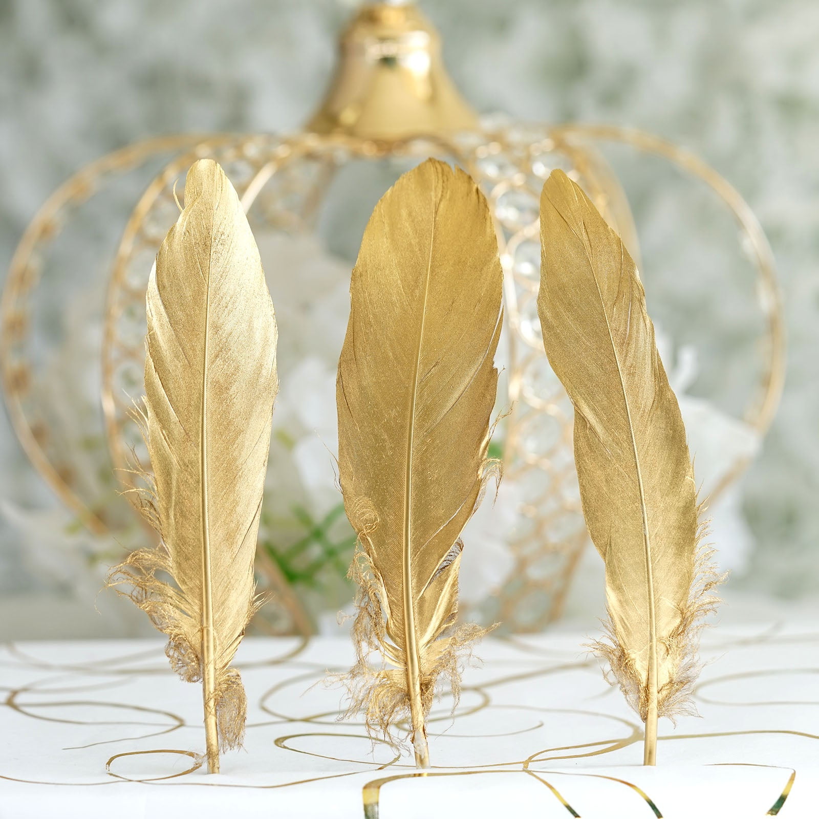 Efavormart 60 Pack Metallic Gold Natural Goose Feathers For Craft Party ...