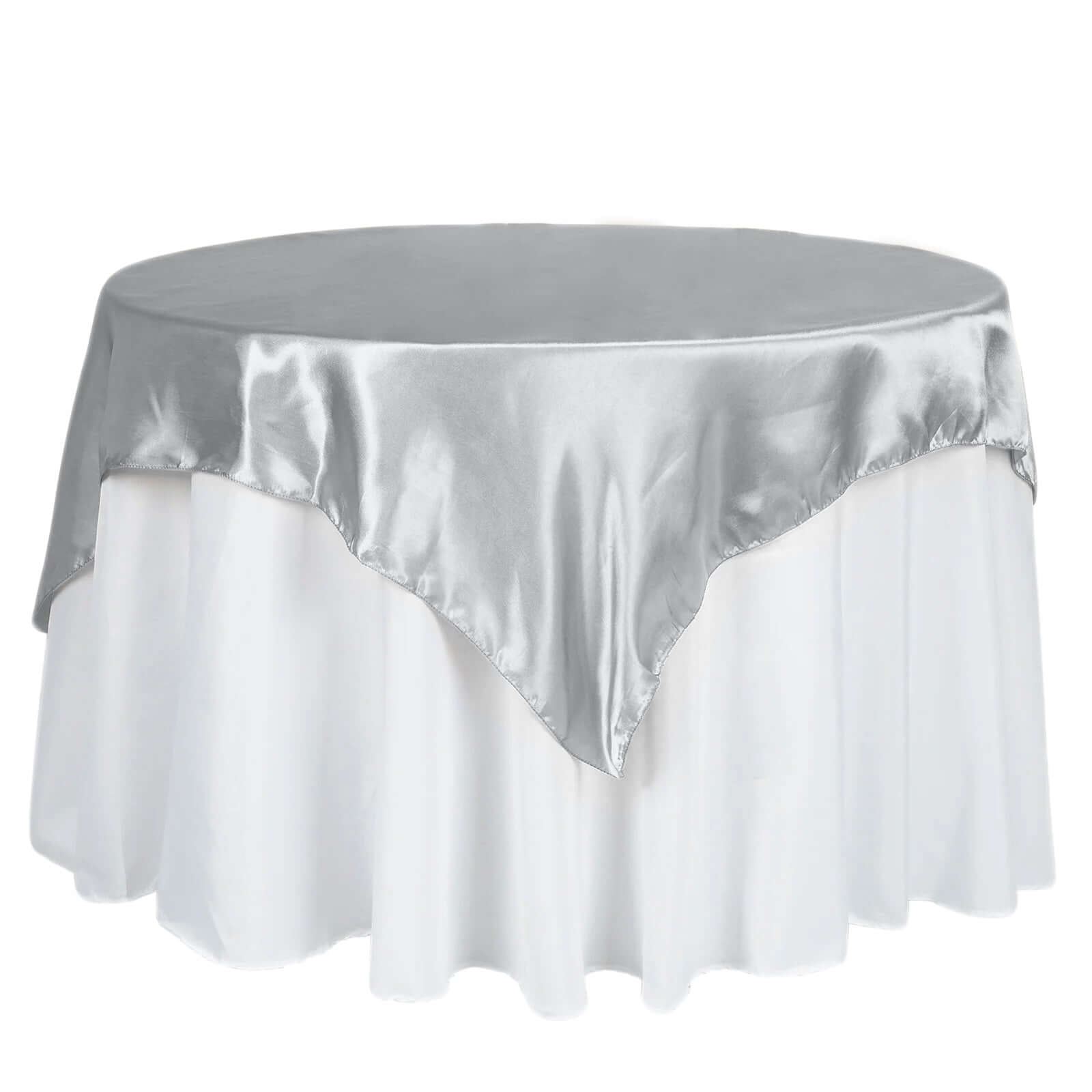 "Efavormart 60"" SILVER Satin Square Tablecloth Overlay - Topper Cover ...