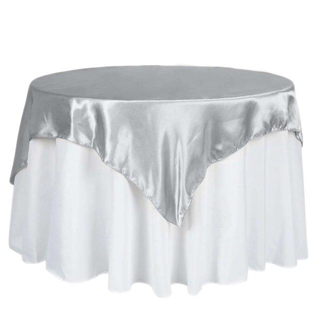 "Efavormart 60"" SILVER Satin Square Tablecloth Overlay - Topper Cover ...