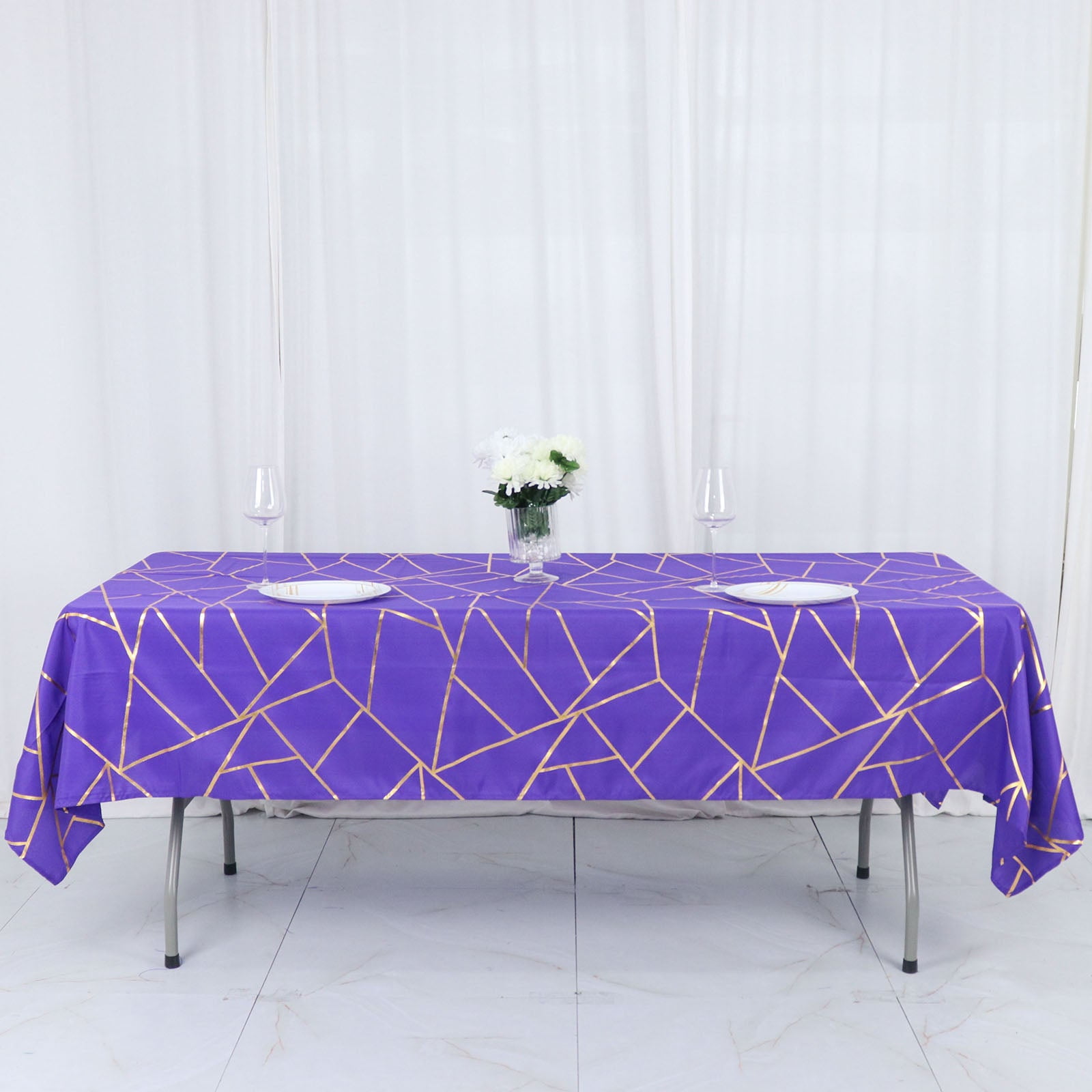 Efavormart 60"X102" Metallic Tablecloth - Purple Polyester with Gold ...