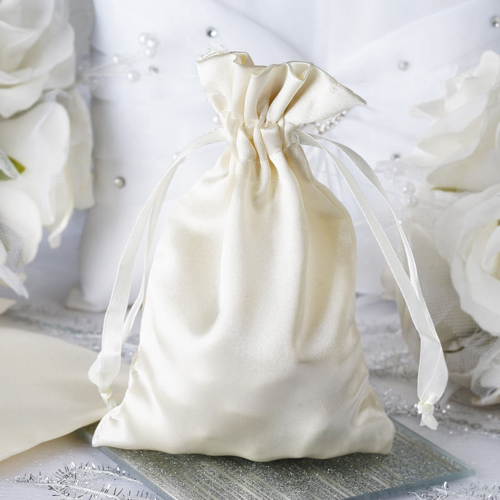 Efavormart 60PCS IVORY Satin Gift Bag Drawstring Pouch Wedding Favors ...