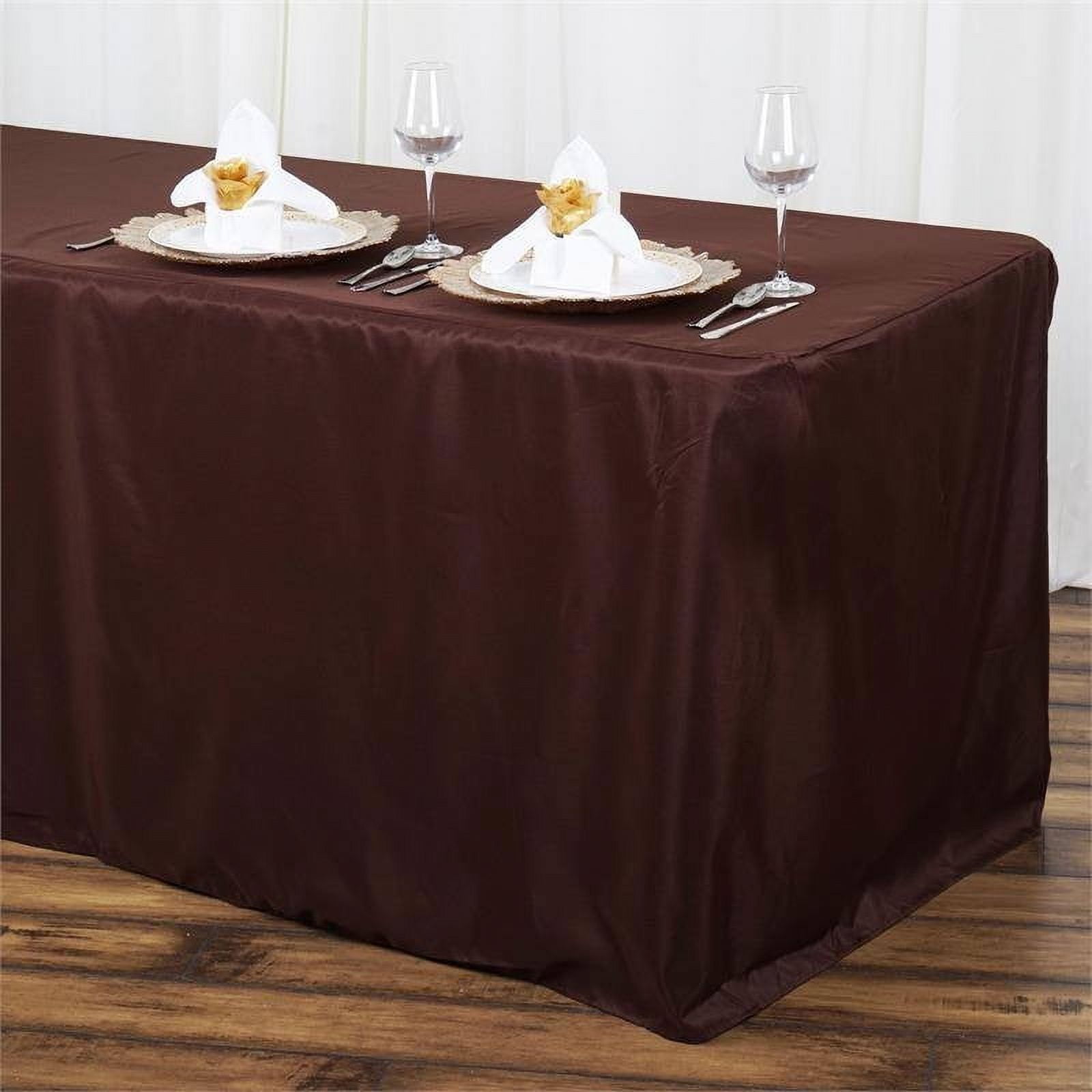 Efavormart 6FT Fitted Chocolate Polyester Rectangular Table Cover for ...