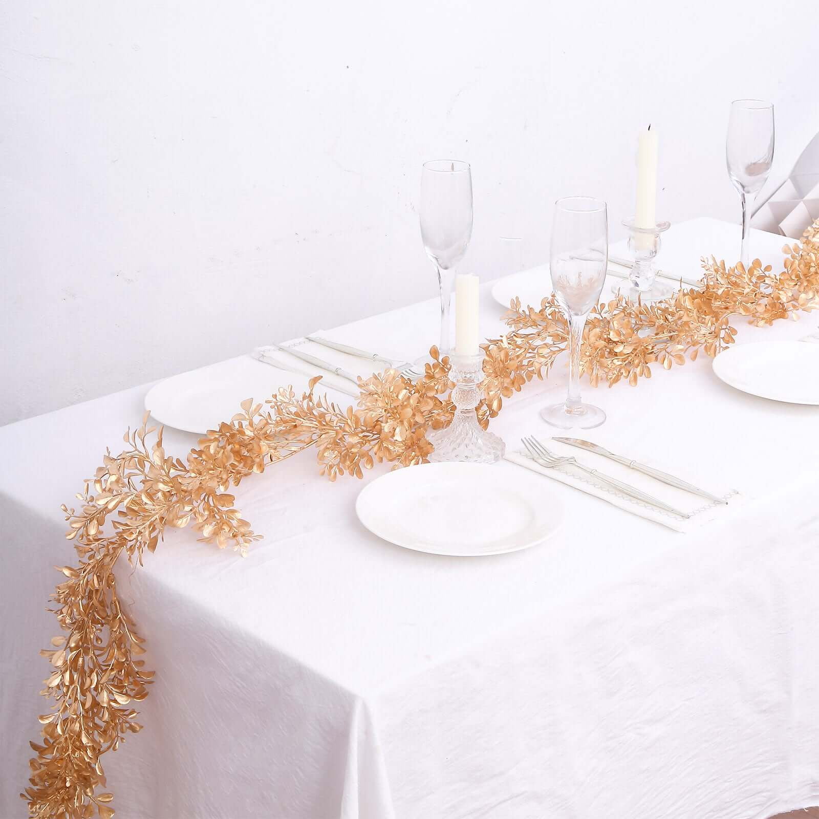 Efavormart 6ft Metallic Gold Artificial Boxwood Leaf Table Garland ...