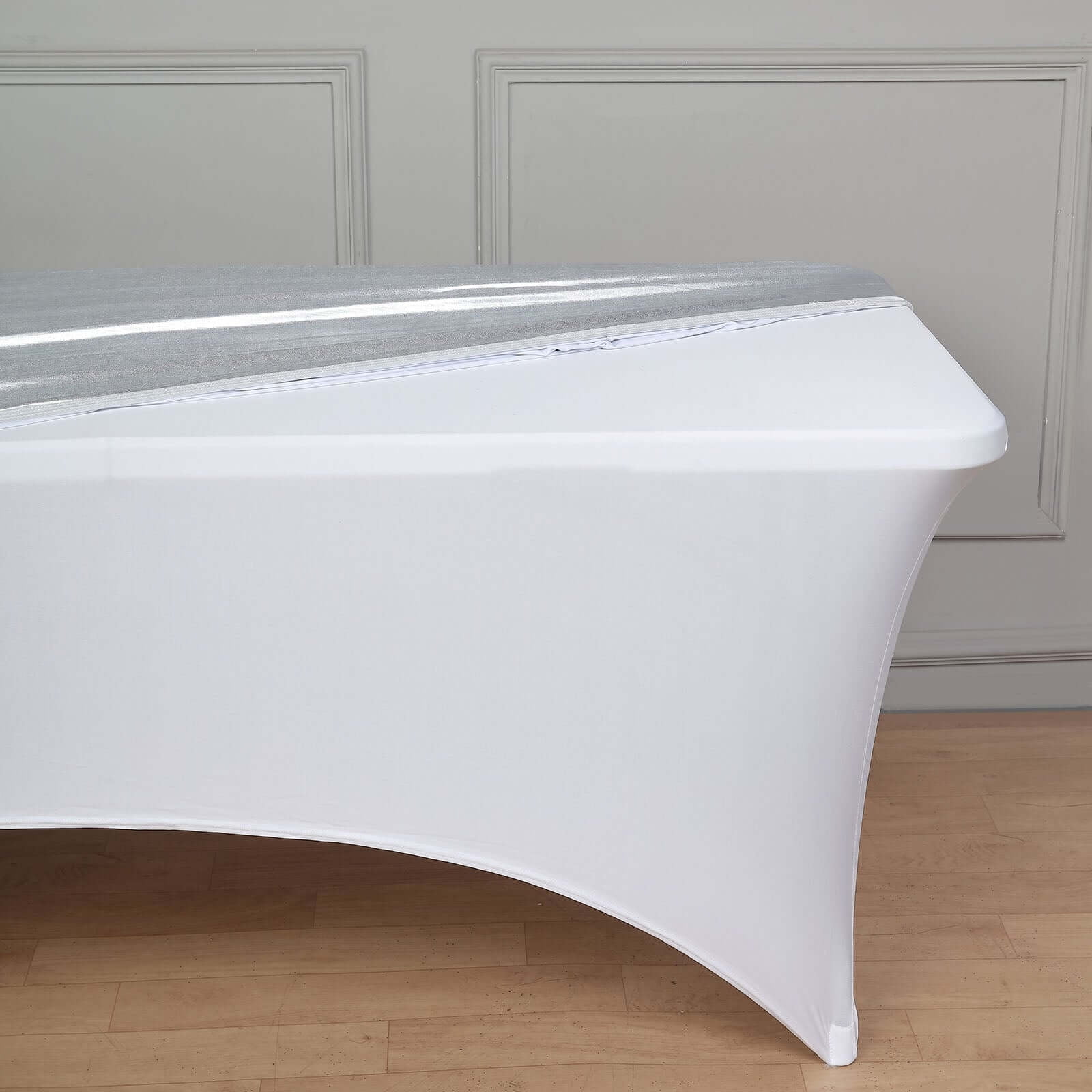 Efavormart 6ft Metallic Silver Spandex Stretch Fitted Banquet Table Top ...