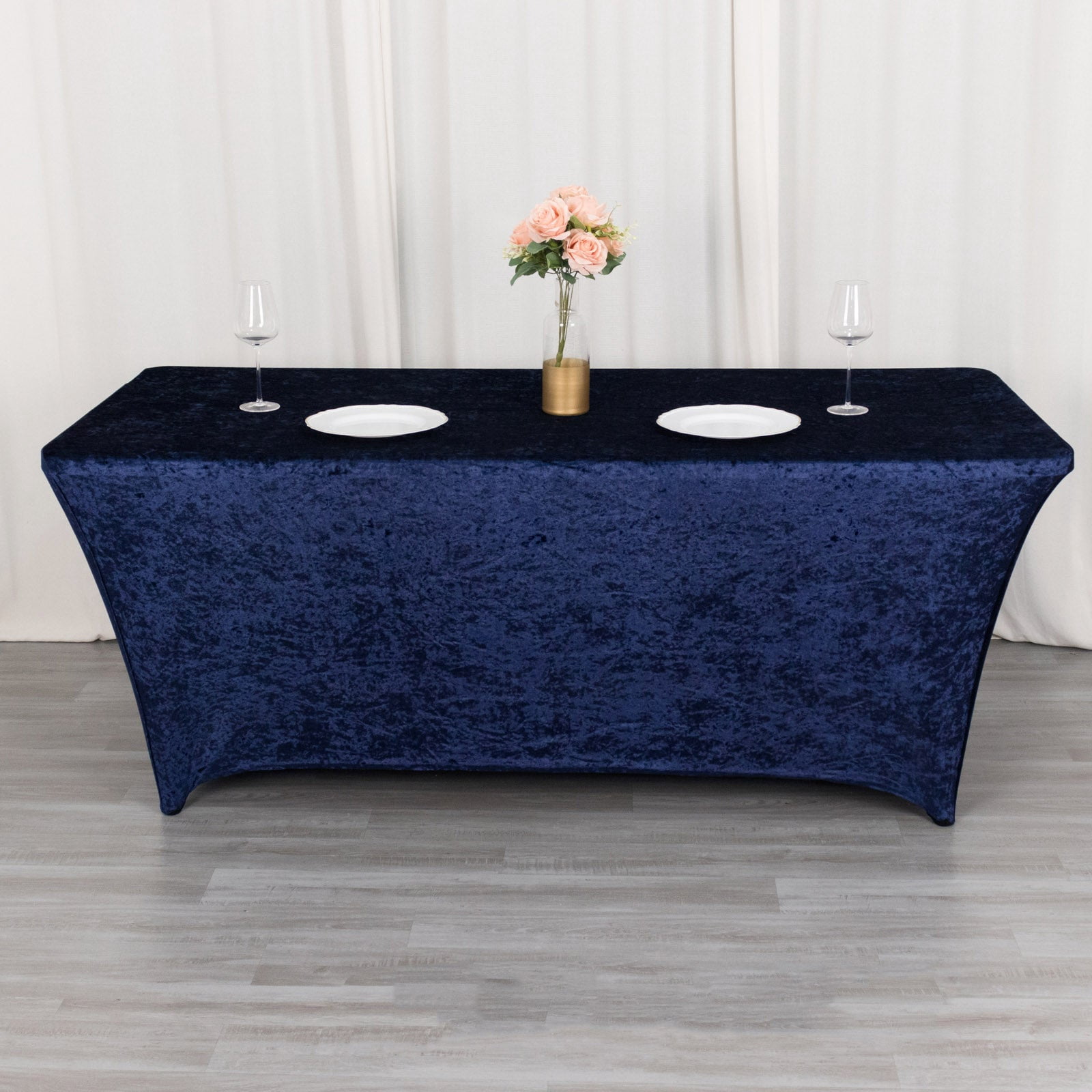 Efavormart 6ft Navy Blue Crushed Velvet Stretch Fitted Rectangular ...