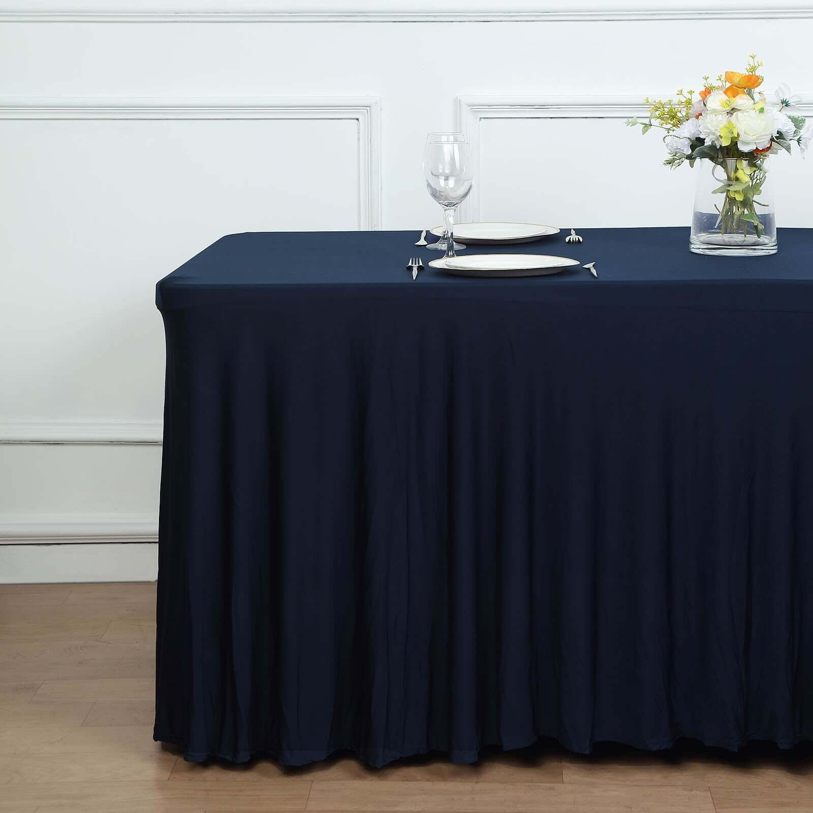 Efavormart 6ft Navy Blue Spandex Fitted Rectangle One Piece Tablecloth ...