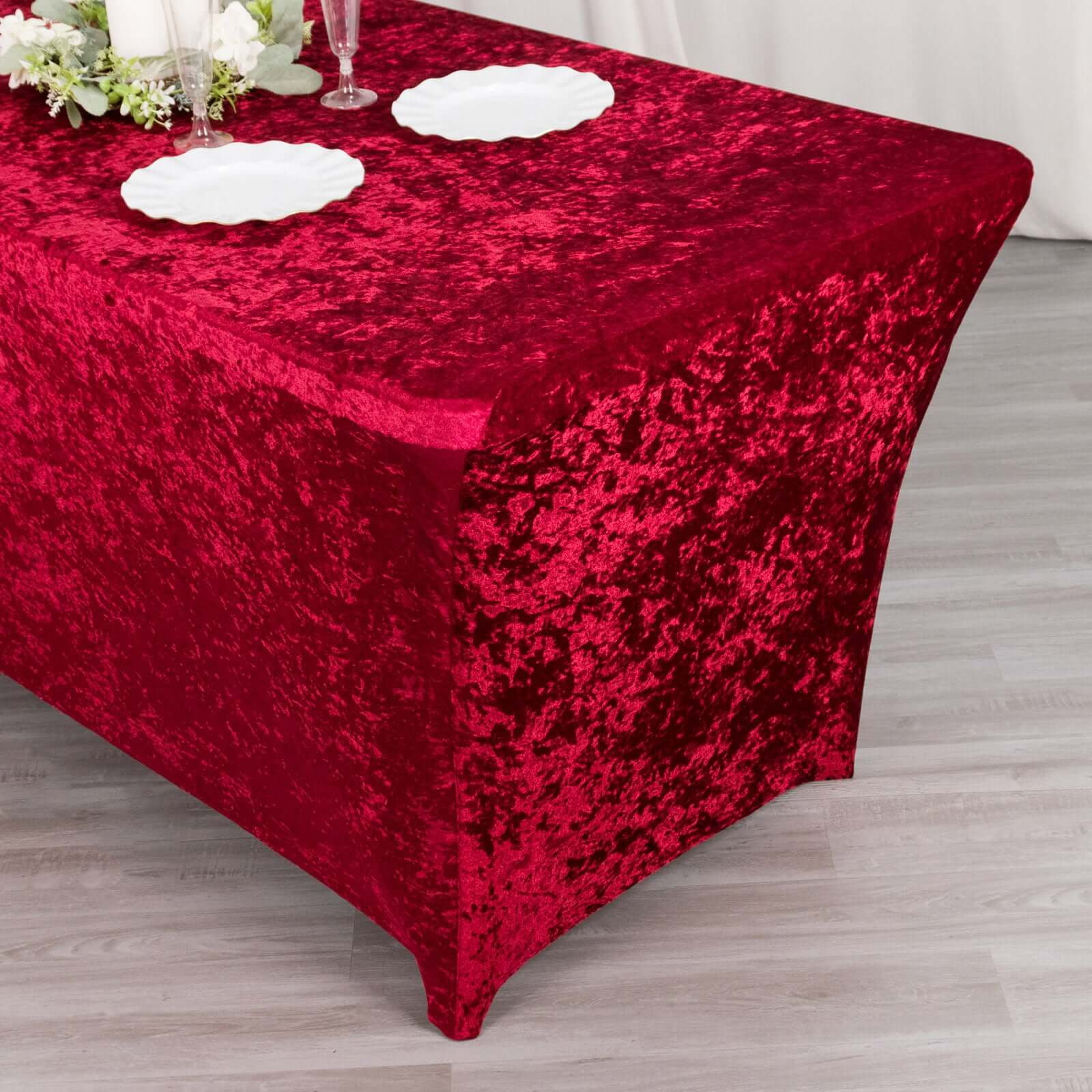 Efavormart 6ft Red Crushed Velvet Stretch Fitted Rectangular Table ...