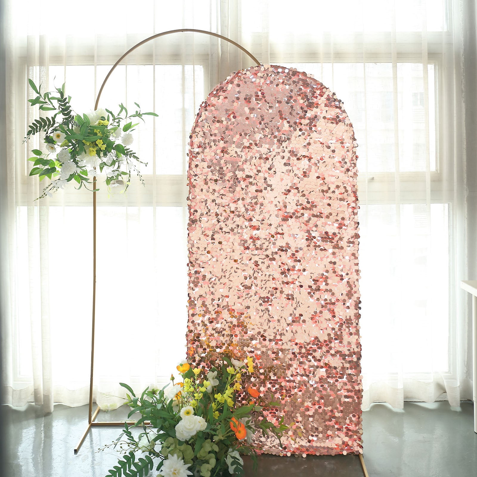 Efavormart 6ft Sparkly Blush/Rose Gold Big Payette Sequin Round Top ...