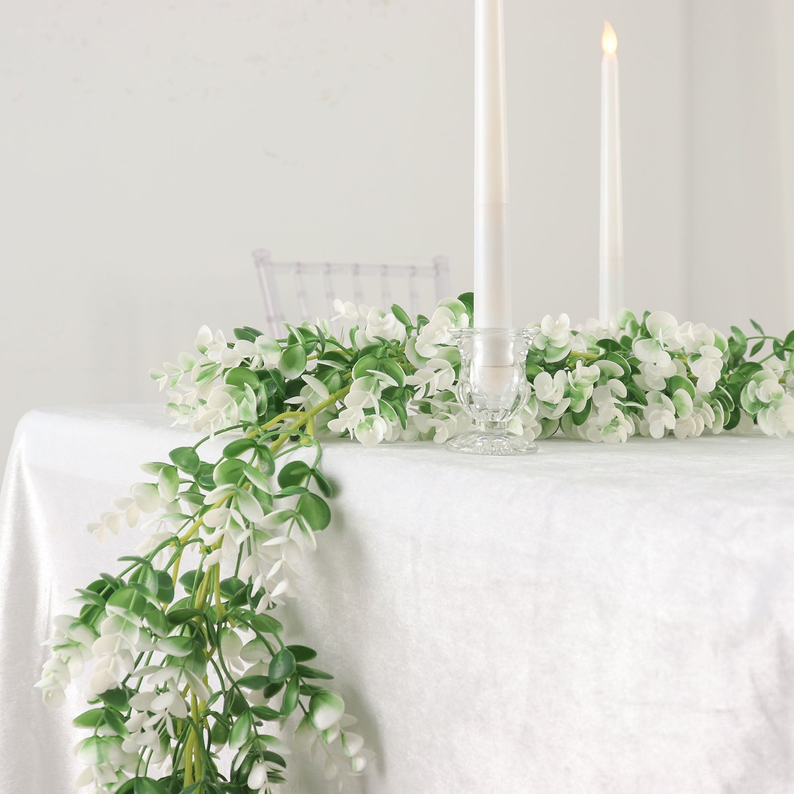 Efavormart 6ft White / Green Artificial Eucalyptus Leaf Table Garland ...
