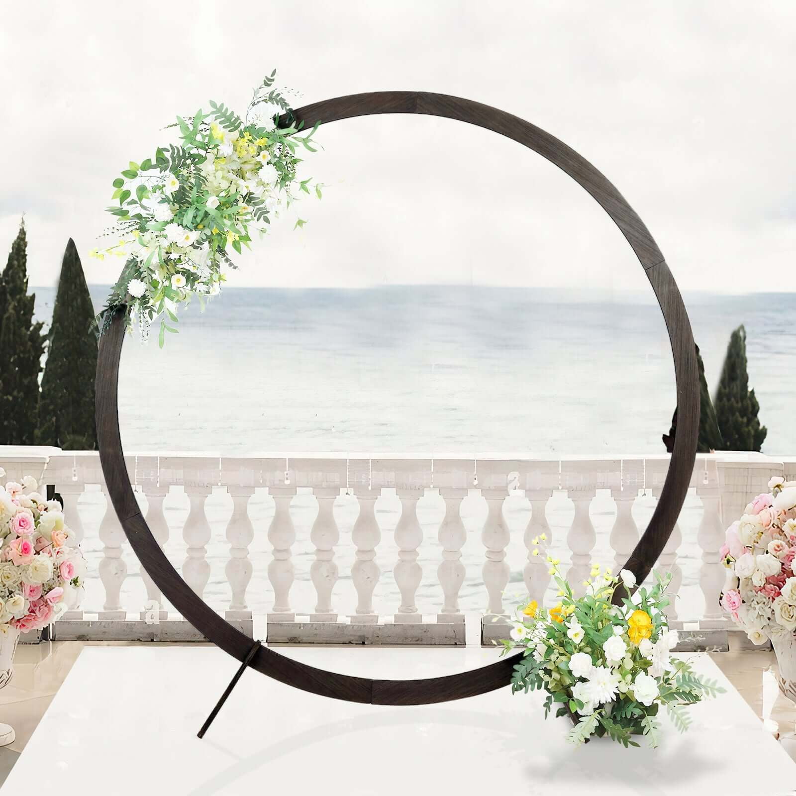 Efavormart 7.4ft Dark Brown Wood DIY Round Wedding Arch Backdrop Stand ...