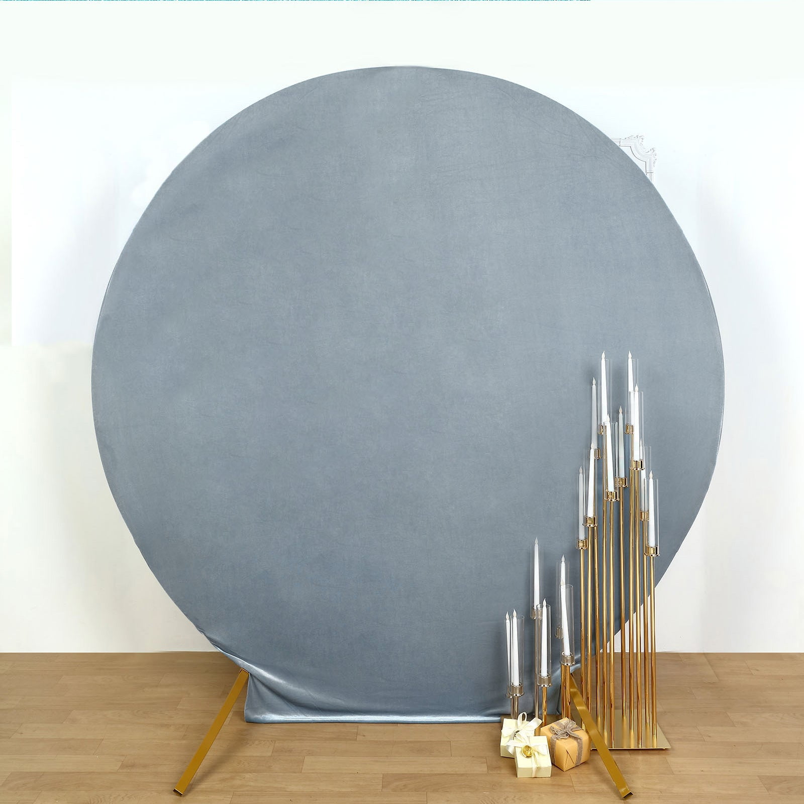 eFavormart 7.5ft Velvet Round Backdrop Stand Cover, Dusty Blue, 2-Sided ...