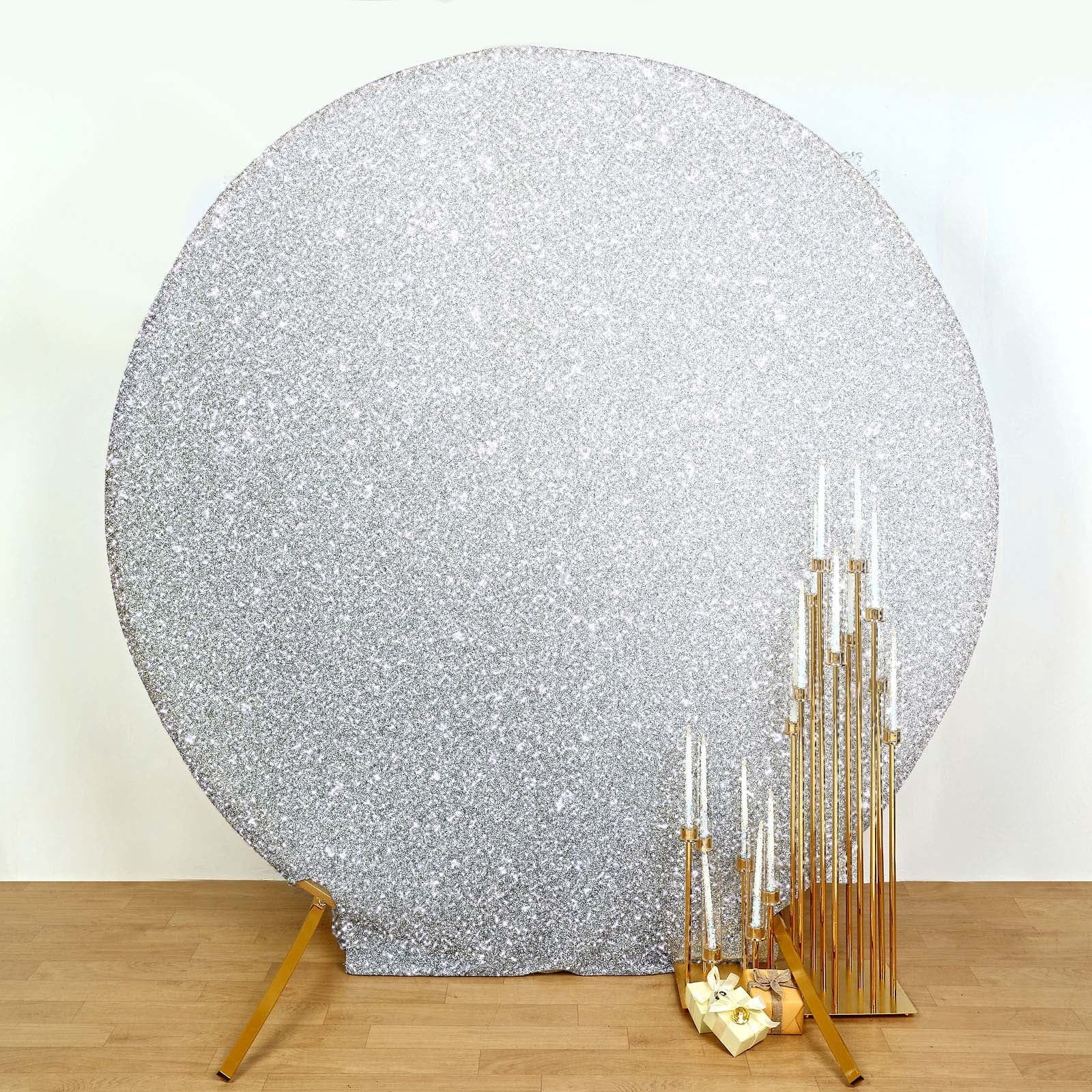 Efavormart 7.5ft Silver 2-Sided Spandex Fit Round Wedding Arch Backdrop ...