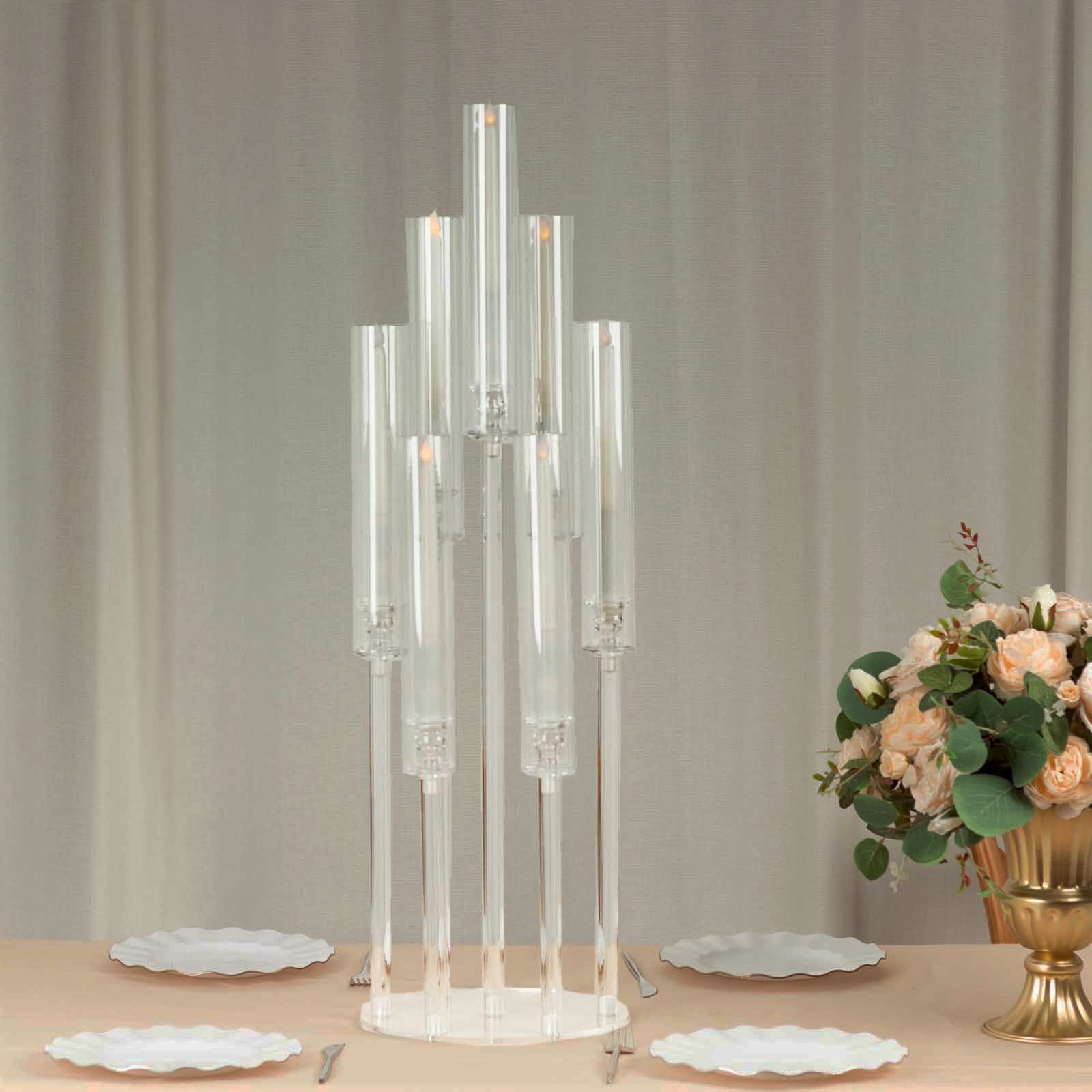 Efavormart 7 Arm Clear Acrylic Cluster Round Taper Candle Holder ...