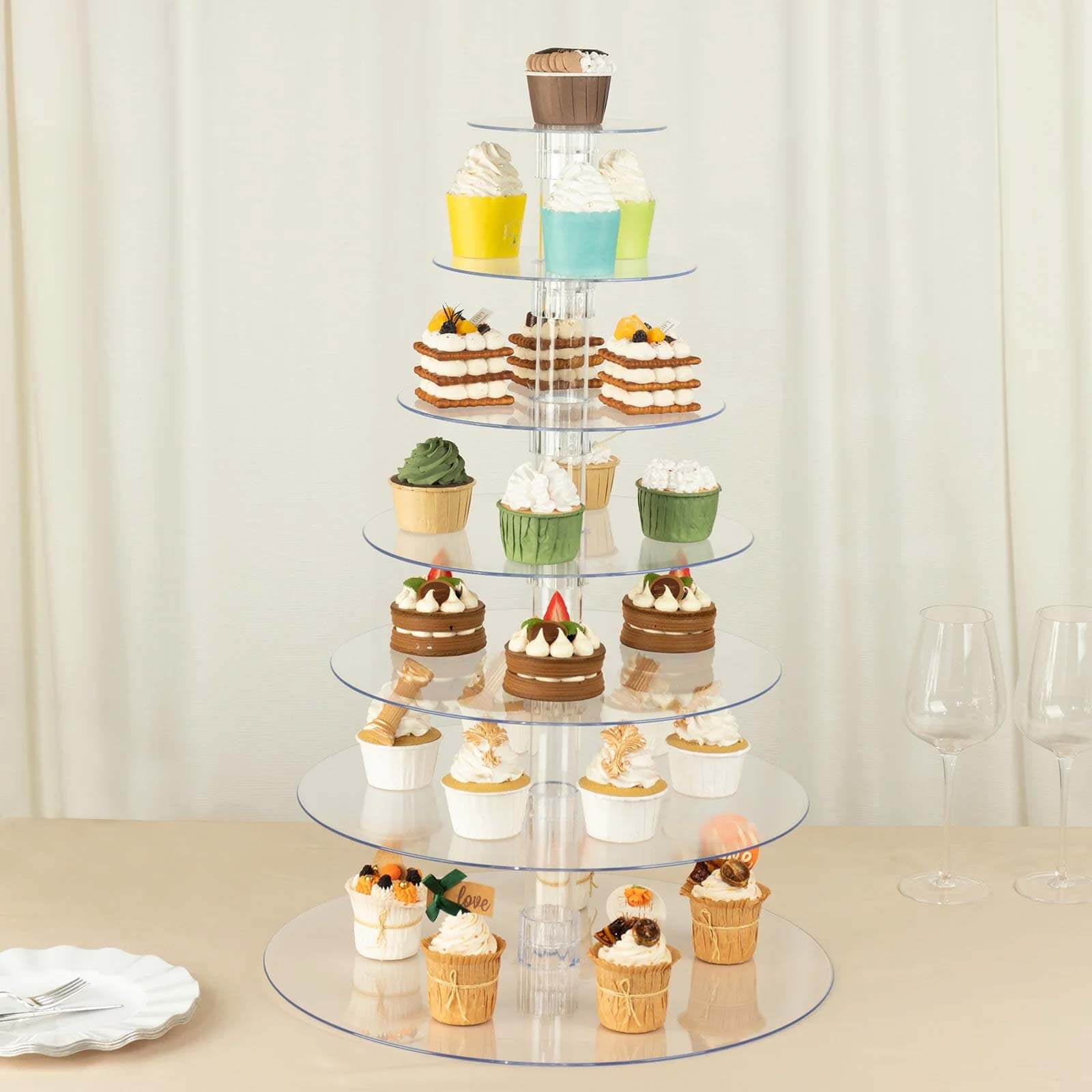 Efavormart 7-Tier Clear Heavy Duty Round Acrylic Cake Stand, Cupcake ...