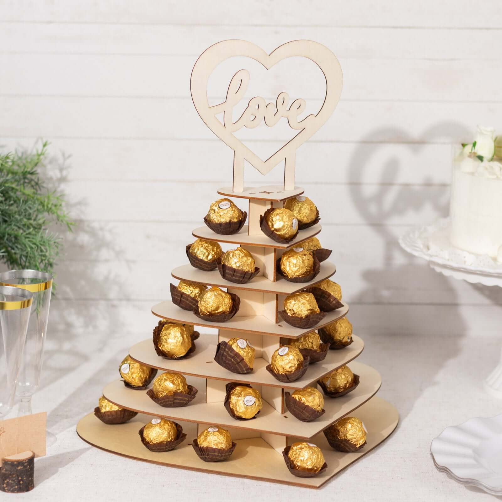 Efavormart 7-Tier Natural Wooden Heart Chocolate Display Stand with ...