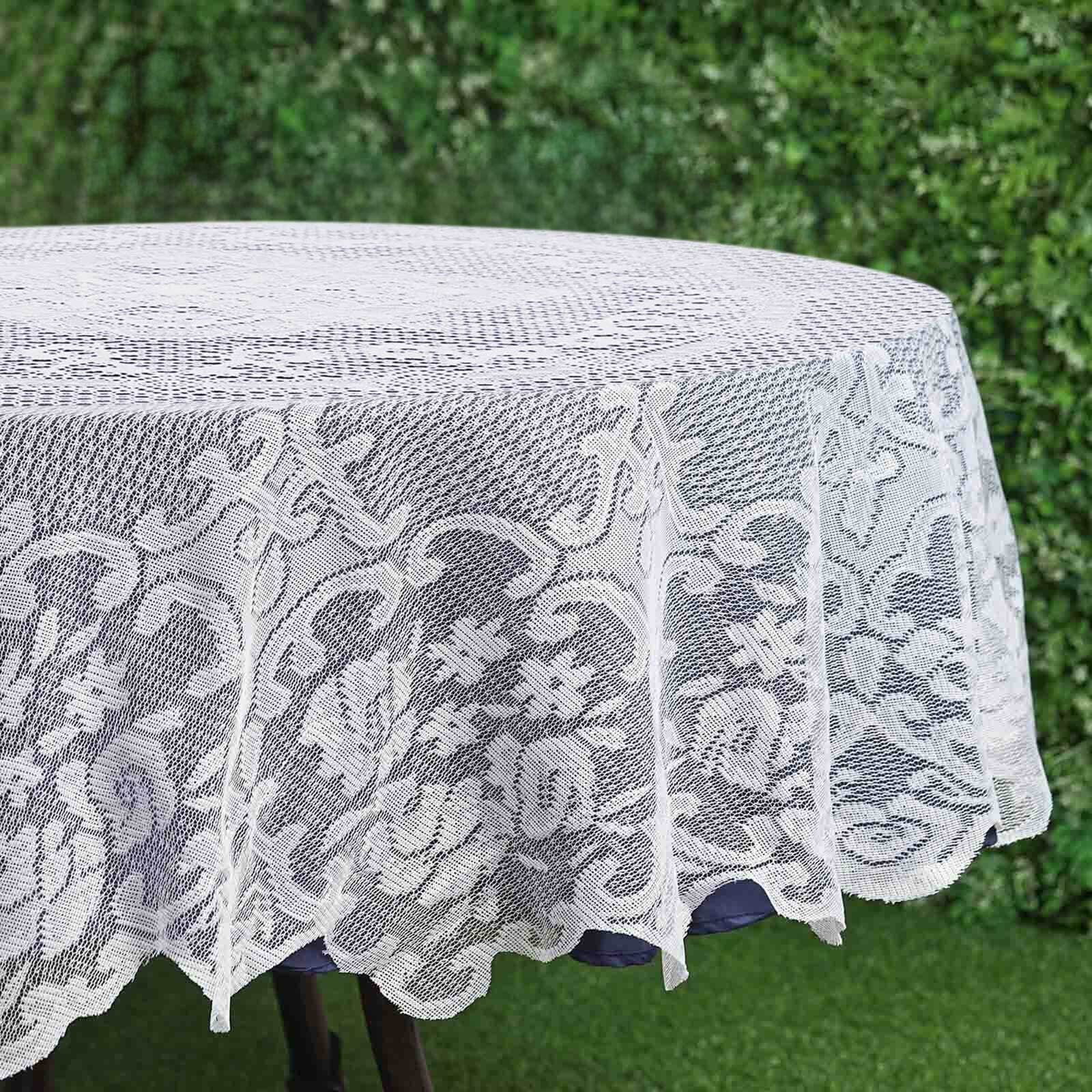 Efavormart 70" Premium Lace White Round Tablecloth For Banquet Party ...