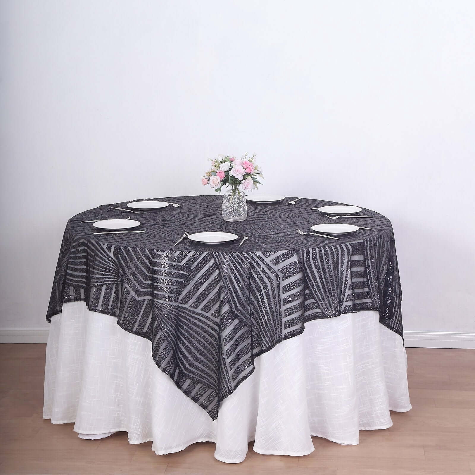 Efavormart 72" Black Sparkly Sequin Geometric Tulle Square Table ...