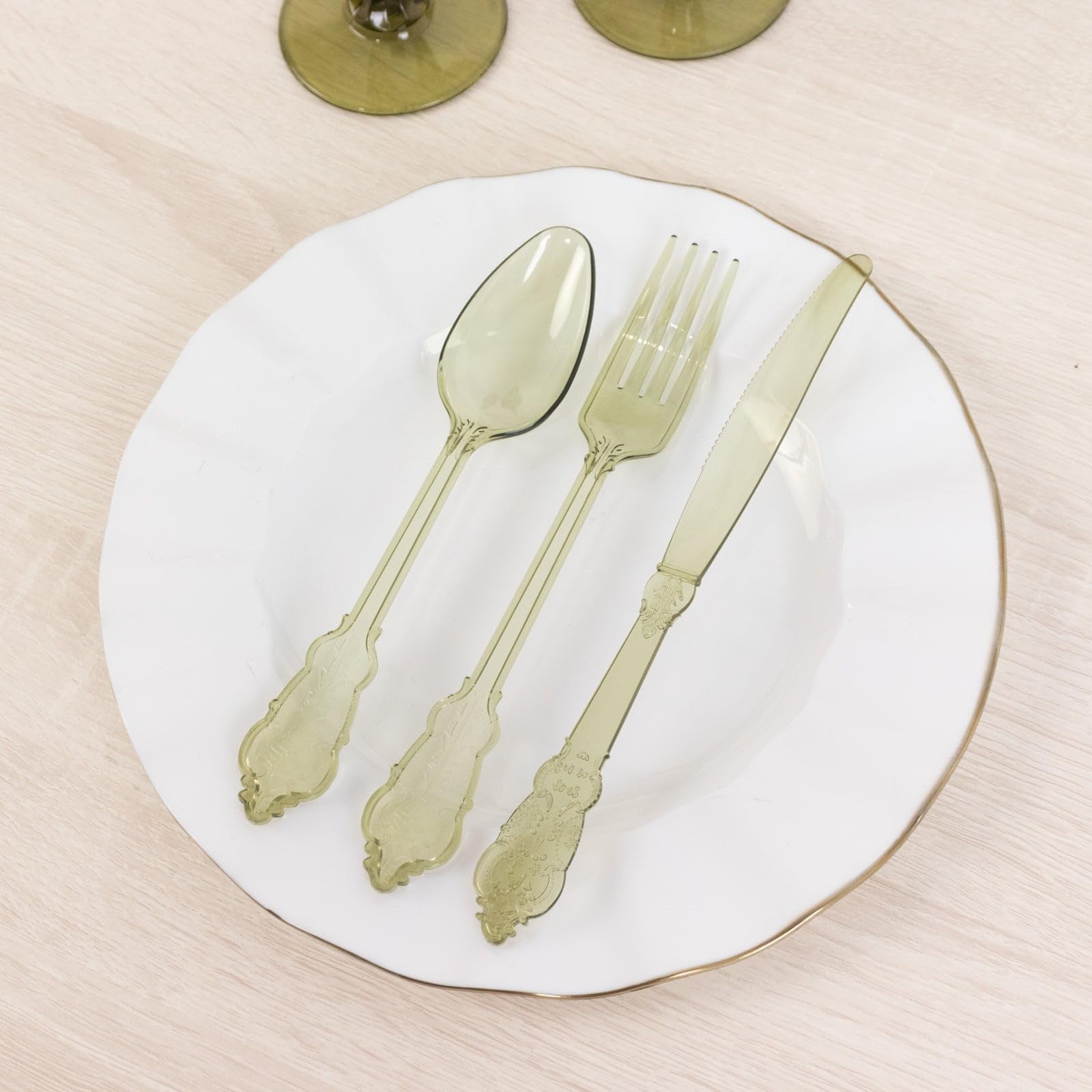 Efavormart 72 Pcs Plastic Silverware Set Transparent Dusty Sage Green ...