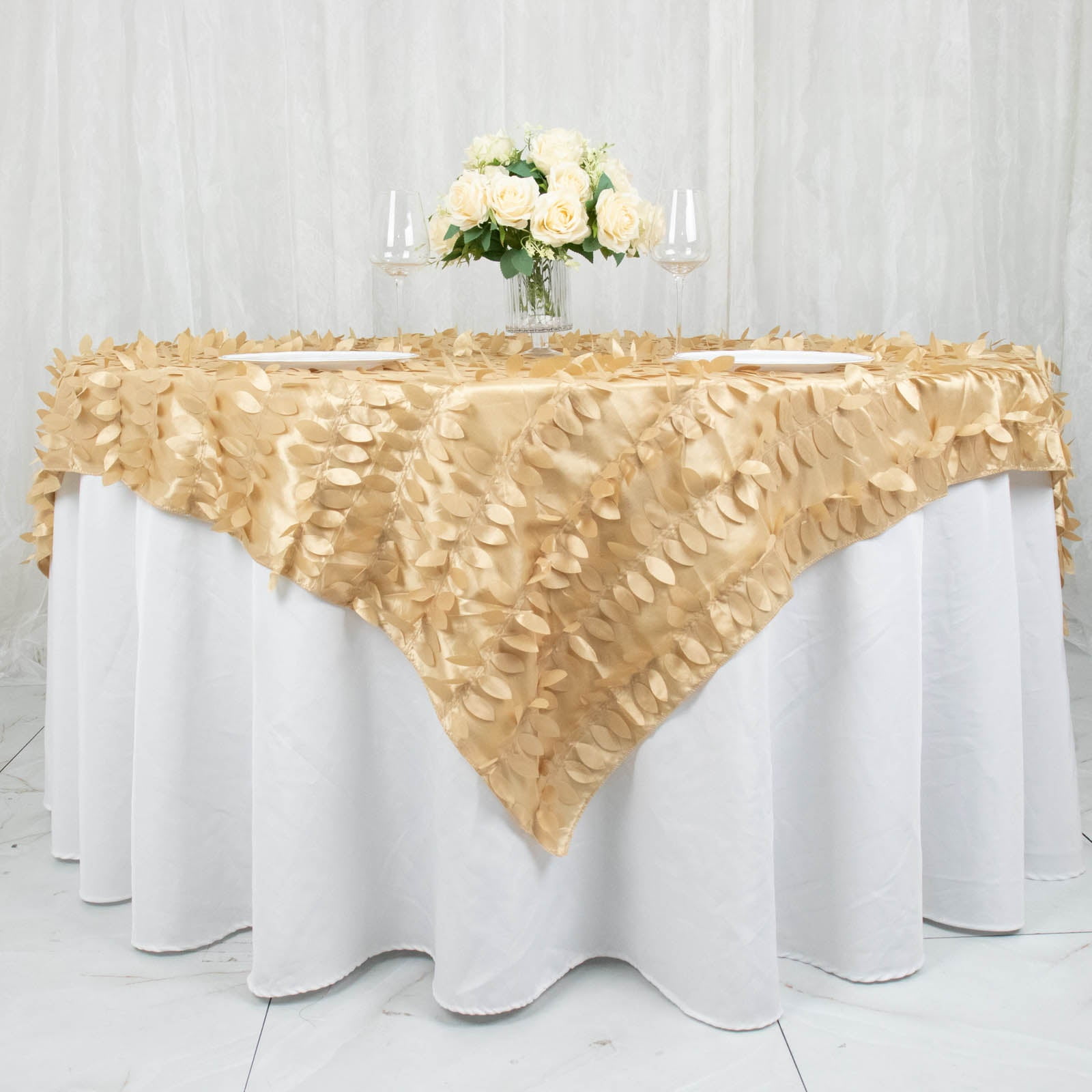 Efavormart 72" Square Leaf Petal Taffeta Tablecloth - Decorative 3D ...