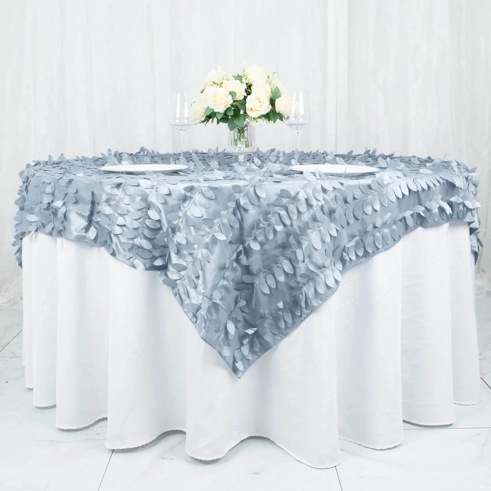 Efavormart 72" Square Leaf Petal Taffeta Tablecloth - Decorative 3D ...