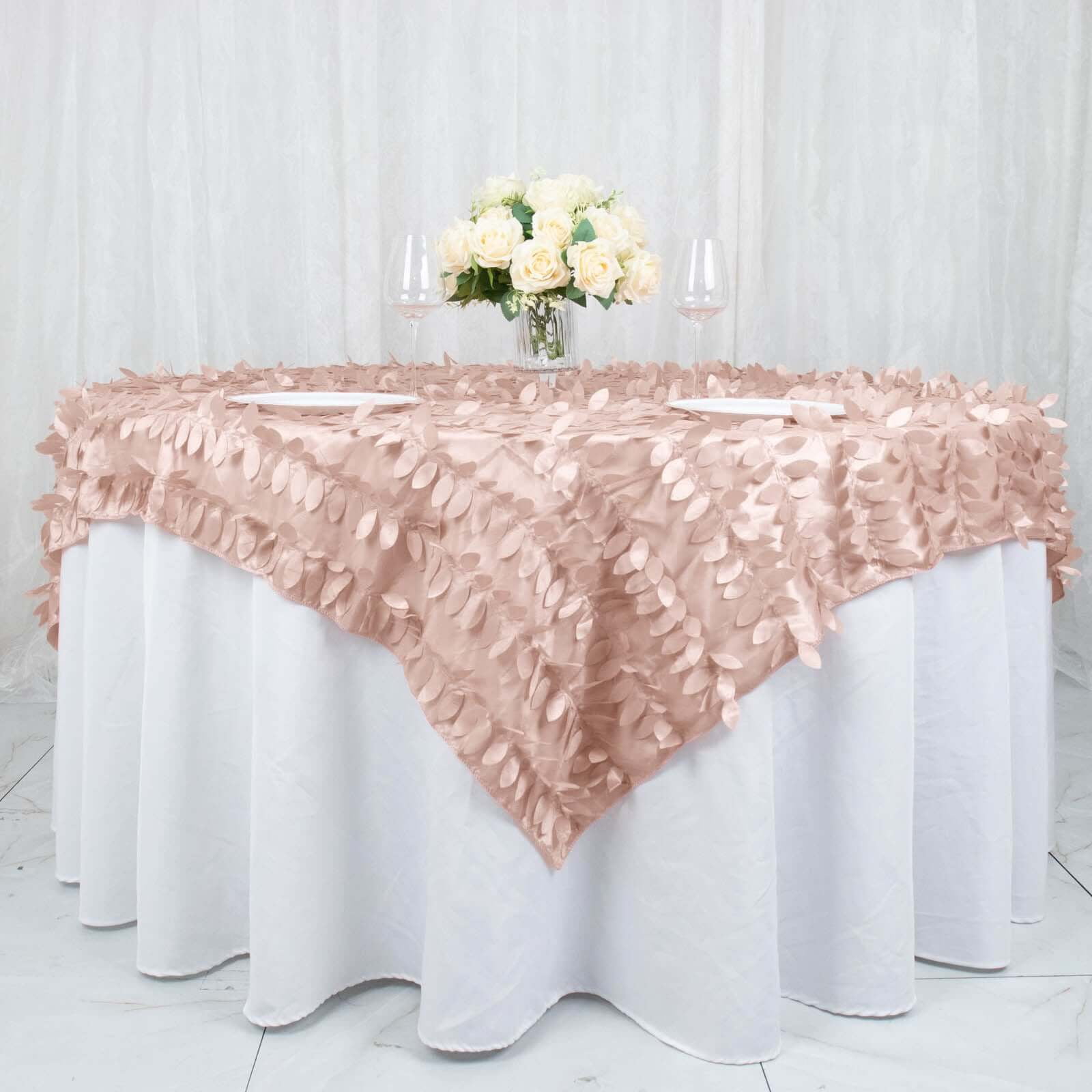Efavormart 72" Square Leaf Petal Taffeta Tablecloth - Decorative 3D ...