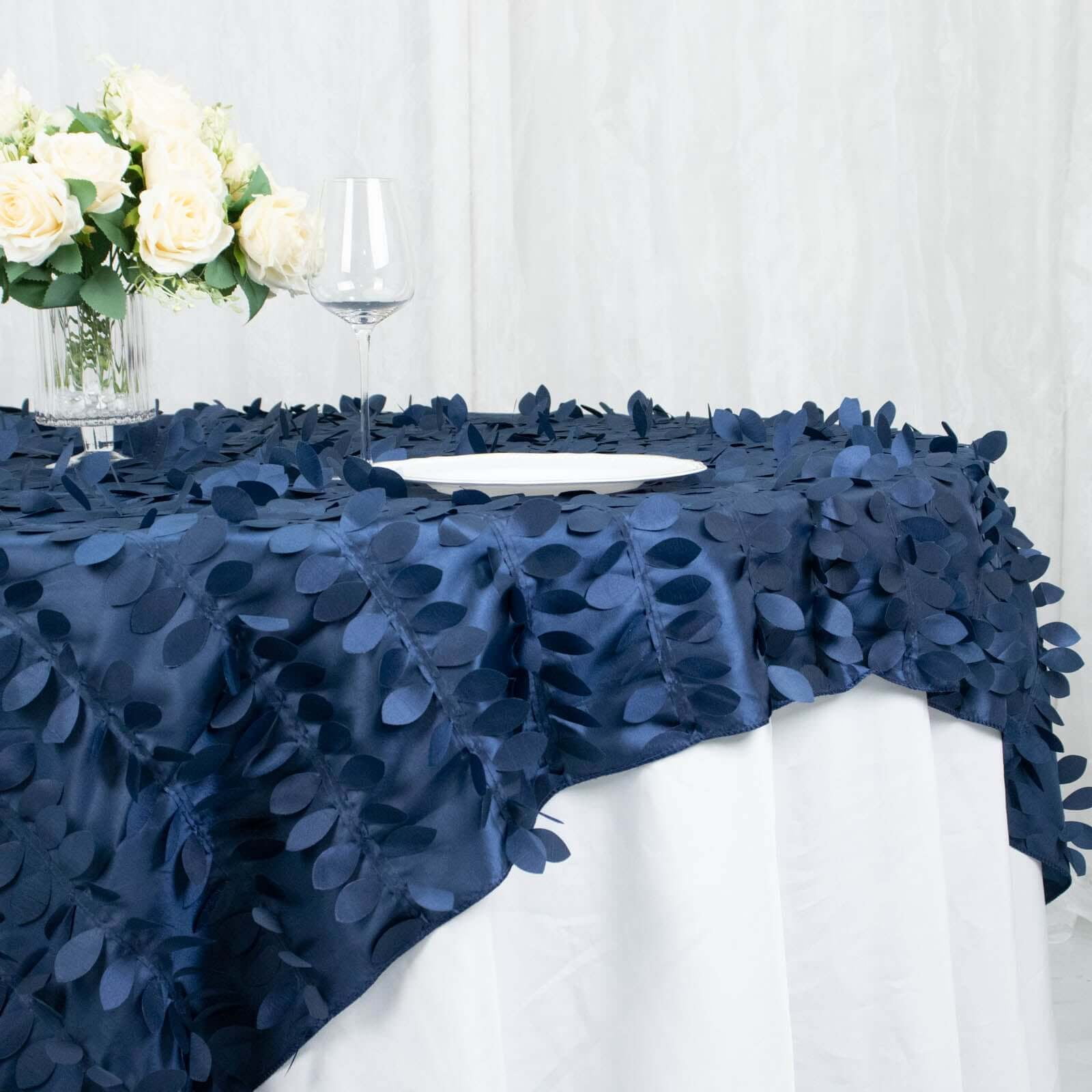 Efavormart 72" Square Leaf Petal Taffeta Tablecloth - Decorative 3D ...