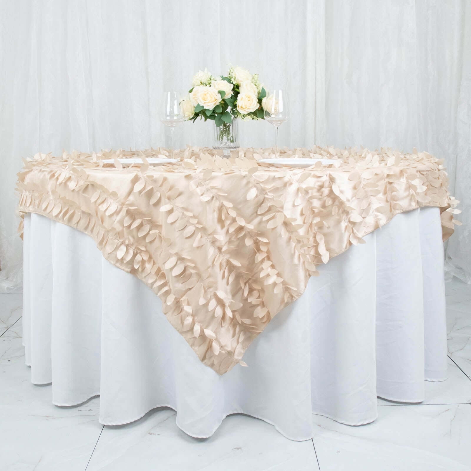 Efavormart 72" Square Leaf Petal Taffeta Tablecloth - Decorative 3D ...