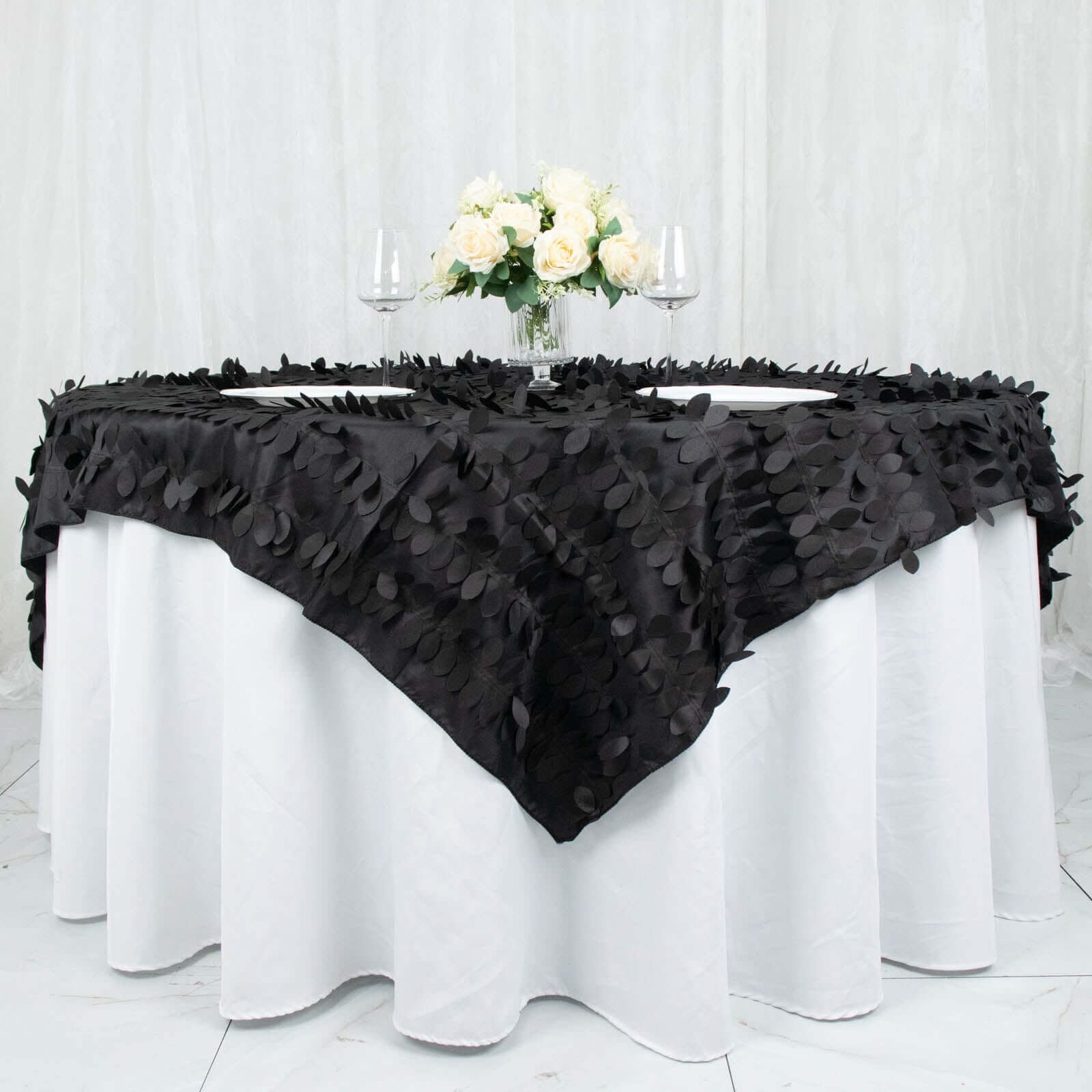 Efavormart 72" Square Leaf Petal Taffeta Tablecloth - Decorative 3D ...
