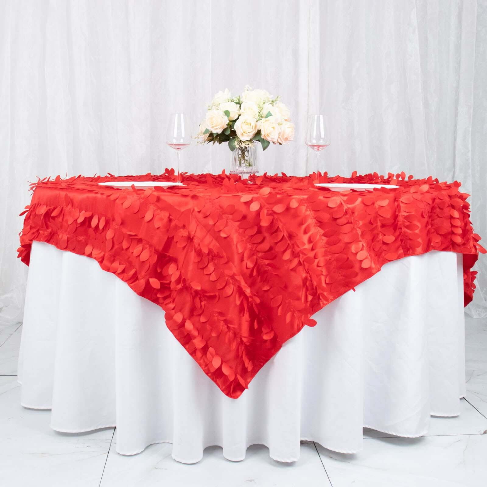 Efavormart 72" Square Leaf Petal Taffeta Tablecloth - Decorative 3D ...