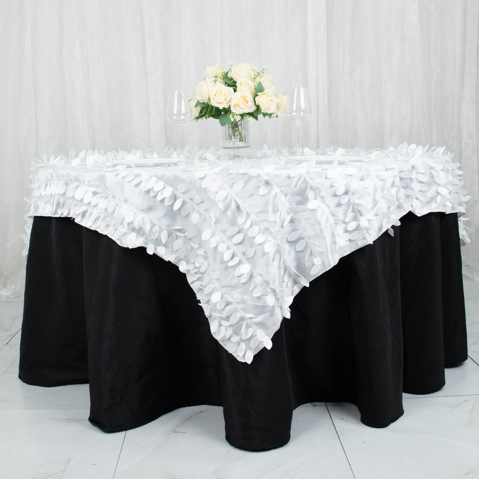 Efavormart 72" Square Leaf Petal Taffeta Tablecloth - Decorative 3D ...